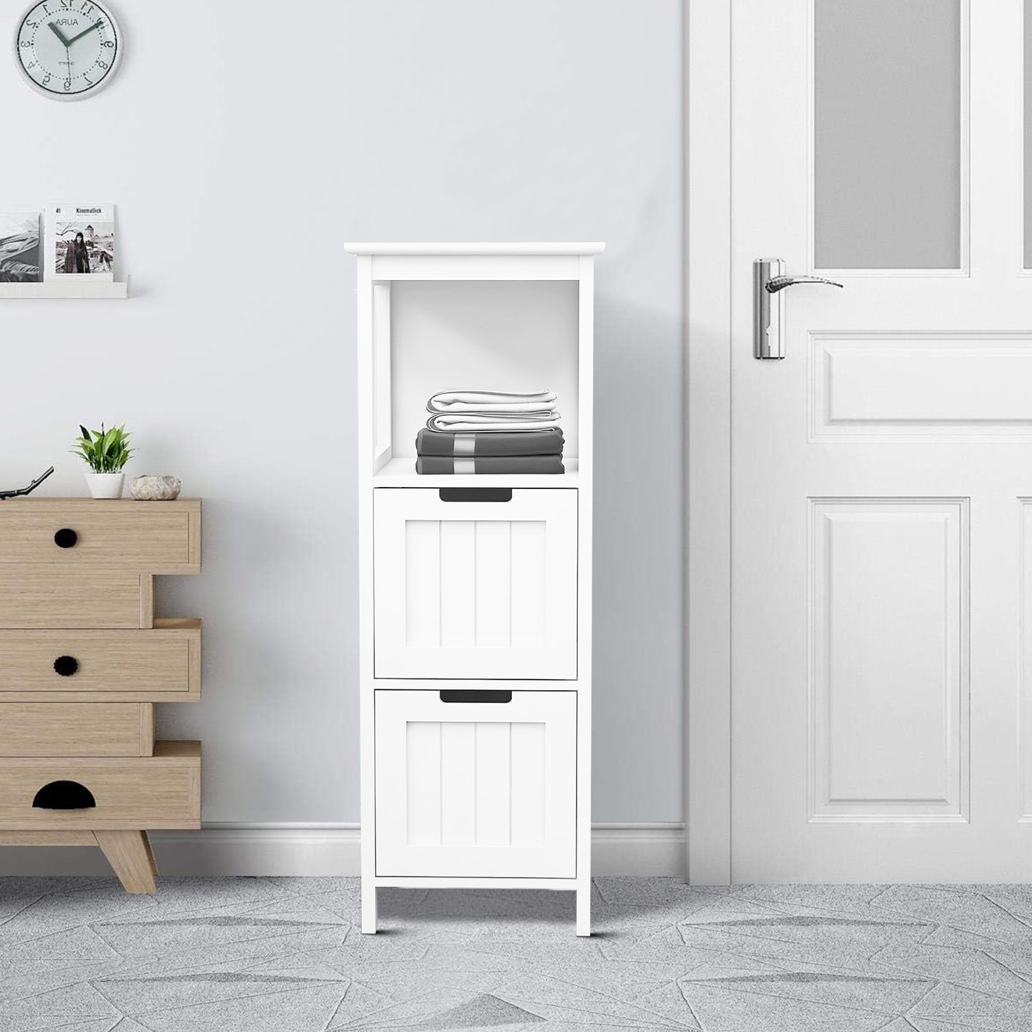 Red Barrel Studio® Freestanding Compact Narrow Bathroom Storage Cabinet ...