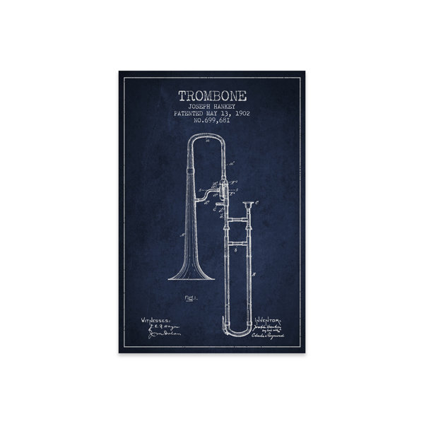 17 Stories Trombone Charcoal Patent Blueprint Print On Acrylic Glass ...