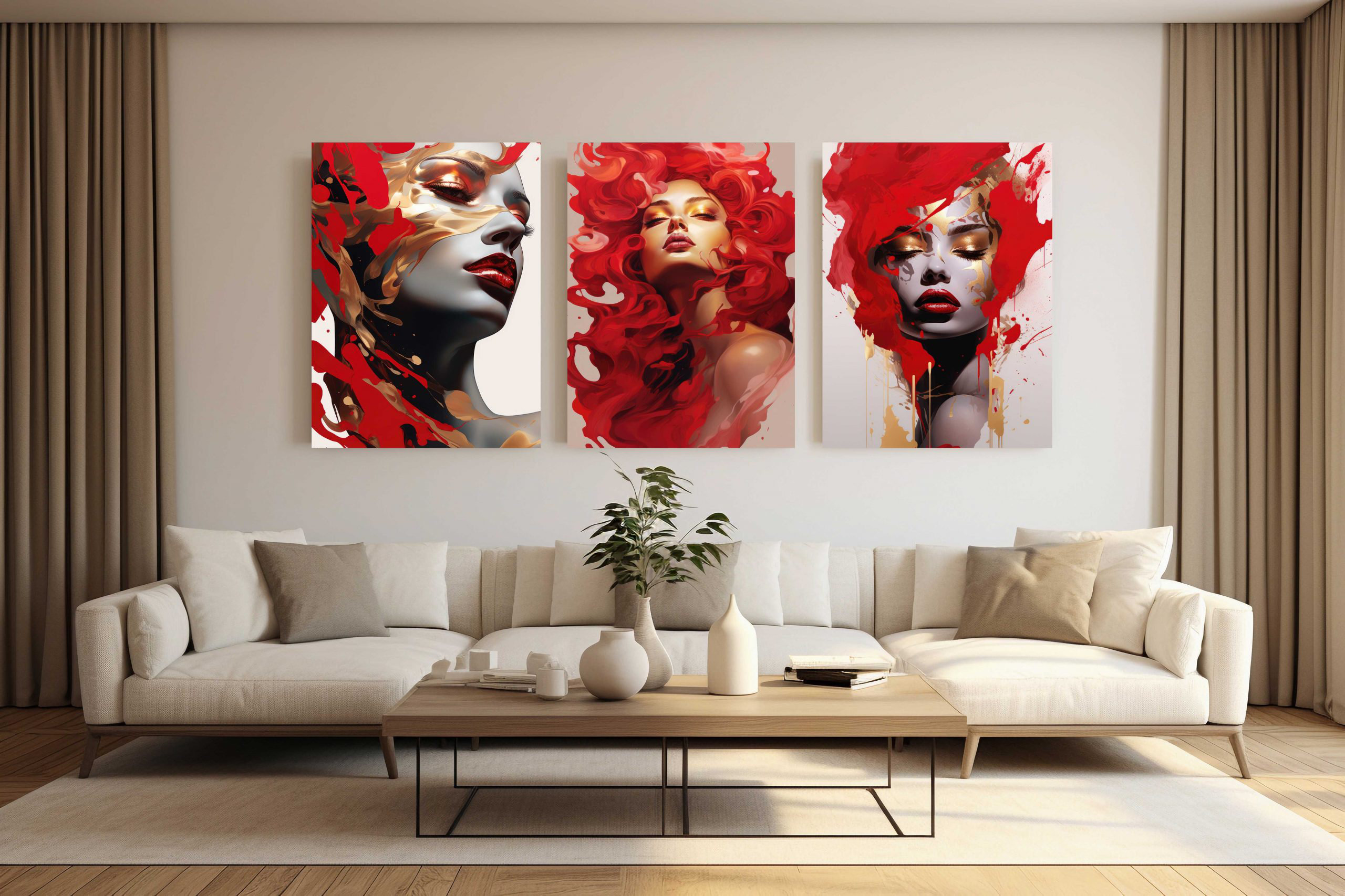 Kira Living Gold & Red Woman Acrylic Print Wall Art Set | Wayfair