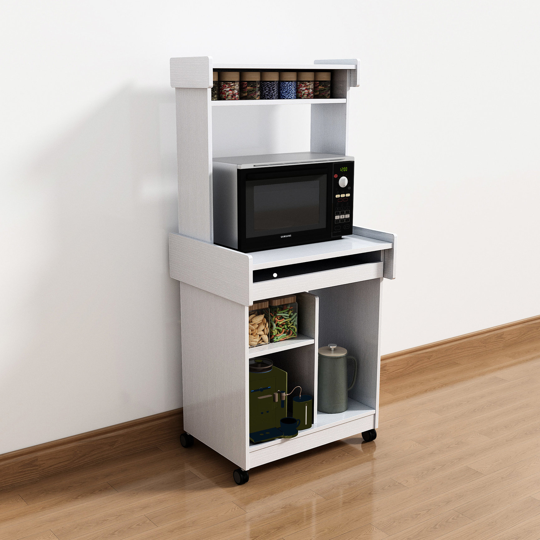 Ebern Designs White Microwave Cart As Coffee Station And Computer Cart ...
