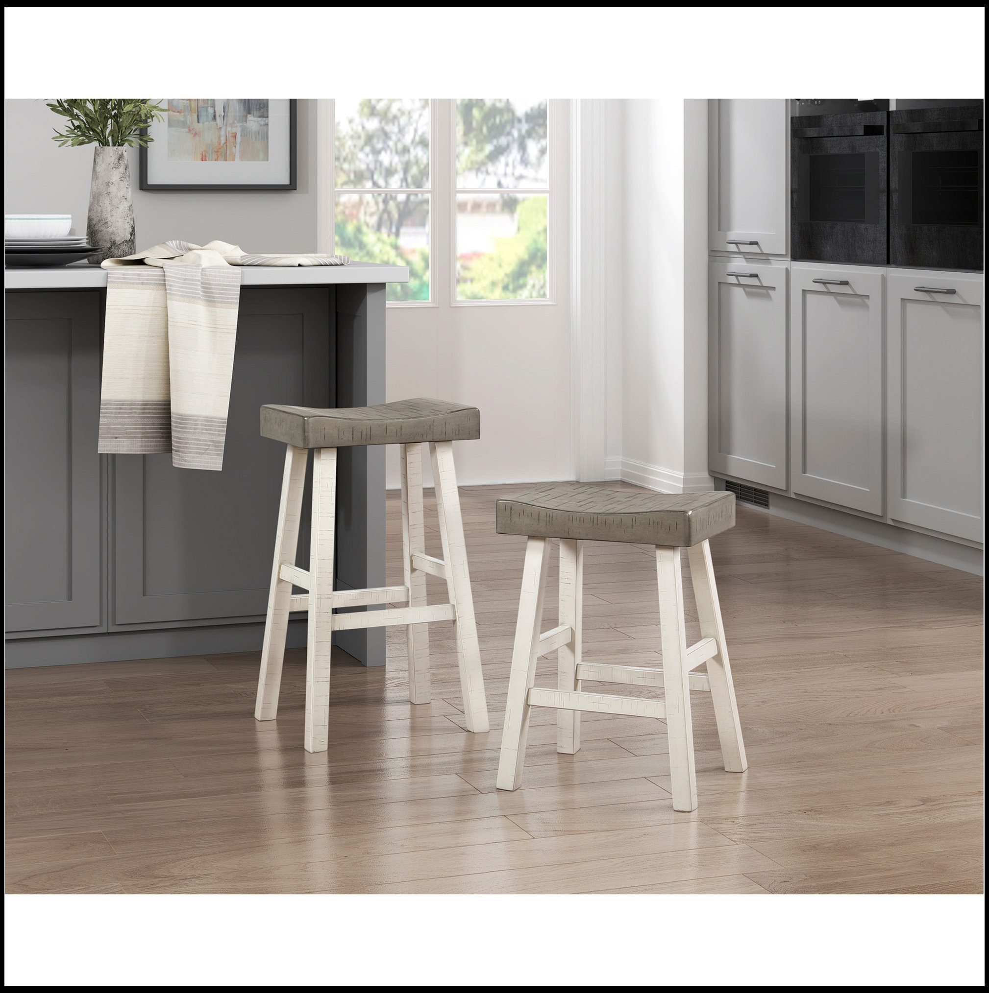 Lark Manor™ Transitional Design Bar Stools Set Of 2Pcs, Solid ...