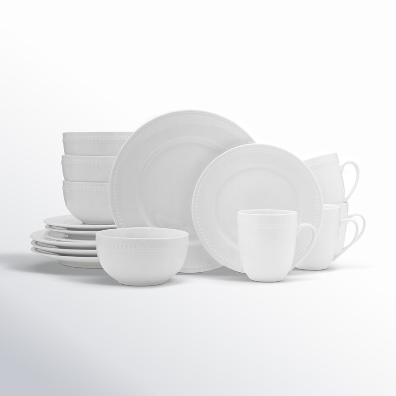 Birch Lane™ Max Beaded 16-Piece Porcelain Dinnerware Set, Service for 4 ...