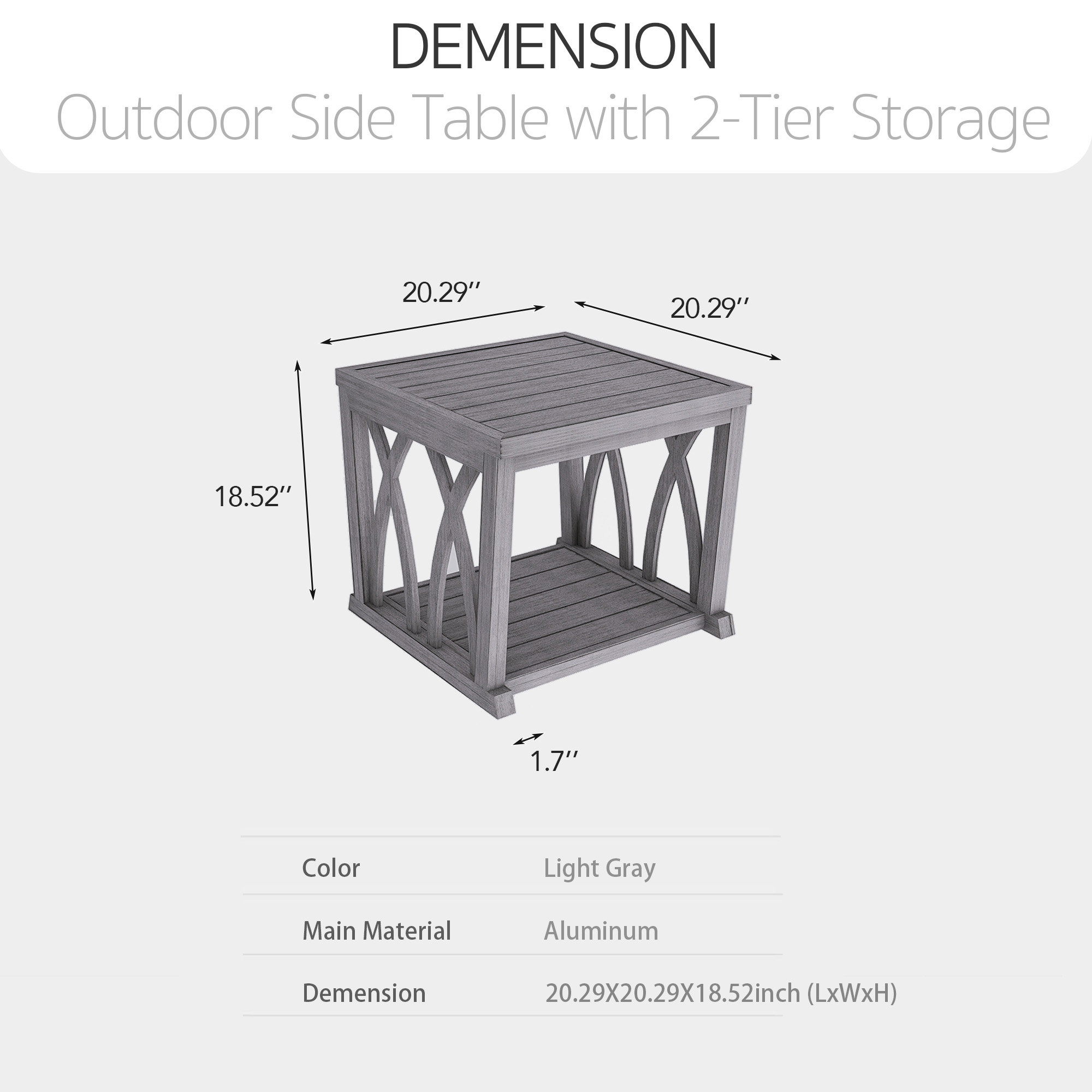 Gracie Oaks 20'' W Aluminum Outdoor Side Table With 2-Tier Storage ...