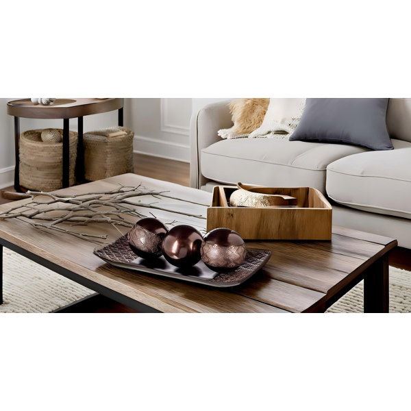 Dakota Fields Brown Decor Tray And Ball Set - Living Room Decor - Entry ...