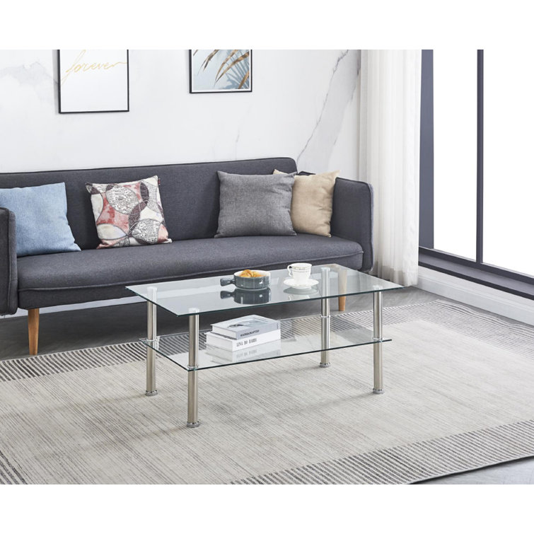 Orren Ellis Modern 2-Layer Coffee Table With Storage Shelf Space ...