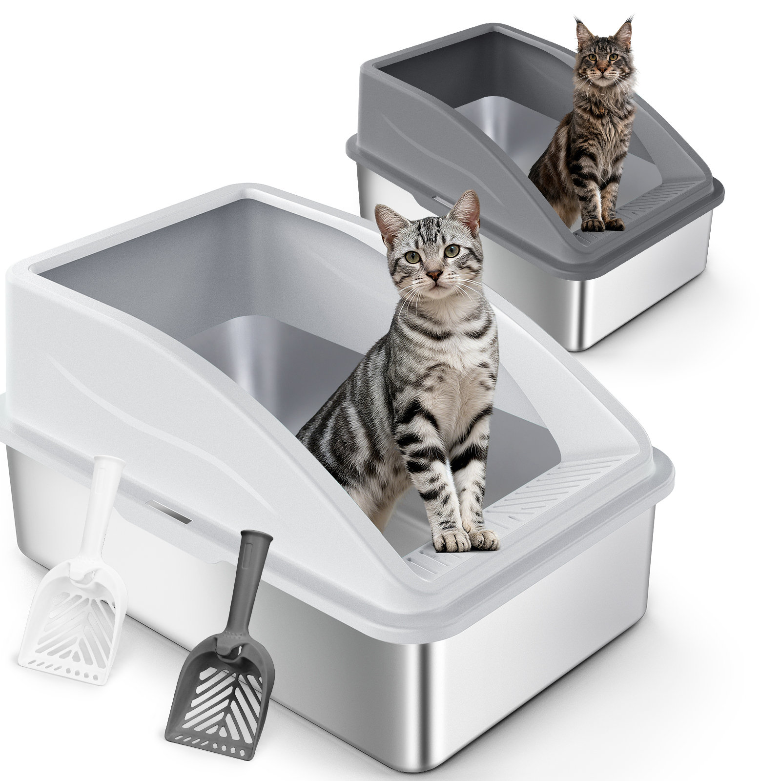 Ivy Bronx Open-Top Stainless Steel Cat Litter Box With High Sides And ...