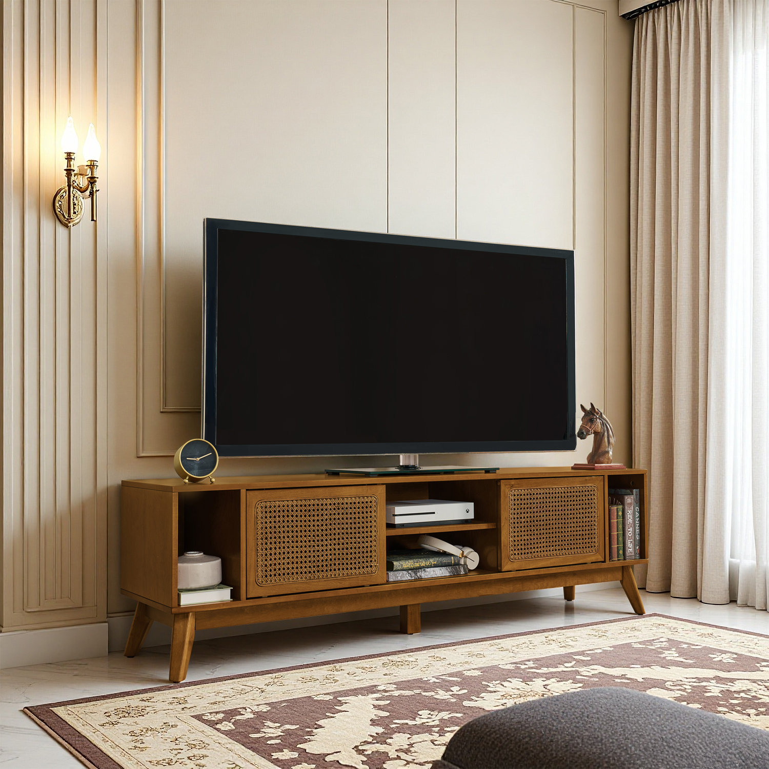 George Oliver 67.9 Inch Mid Century Modern Rattan Tv Stand | Wayfair