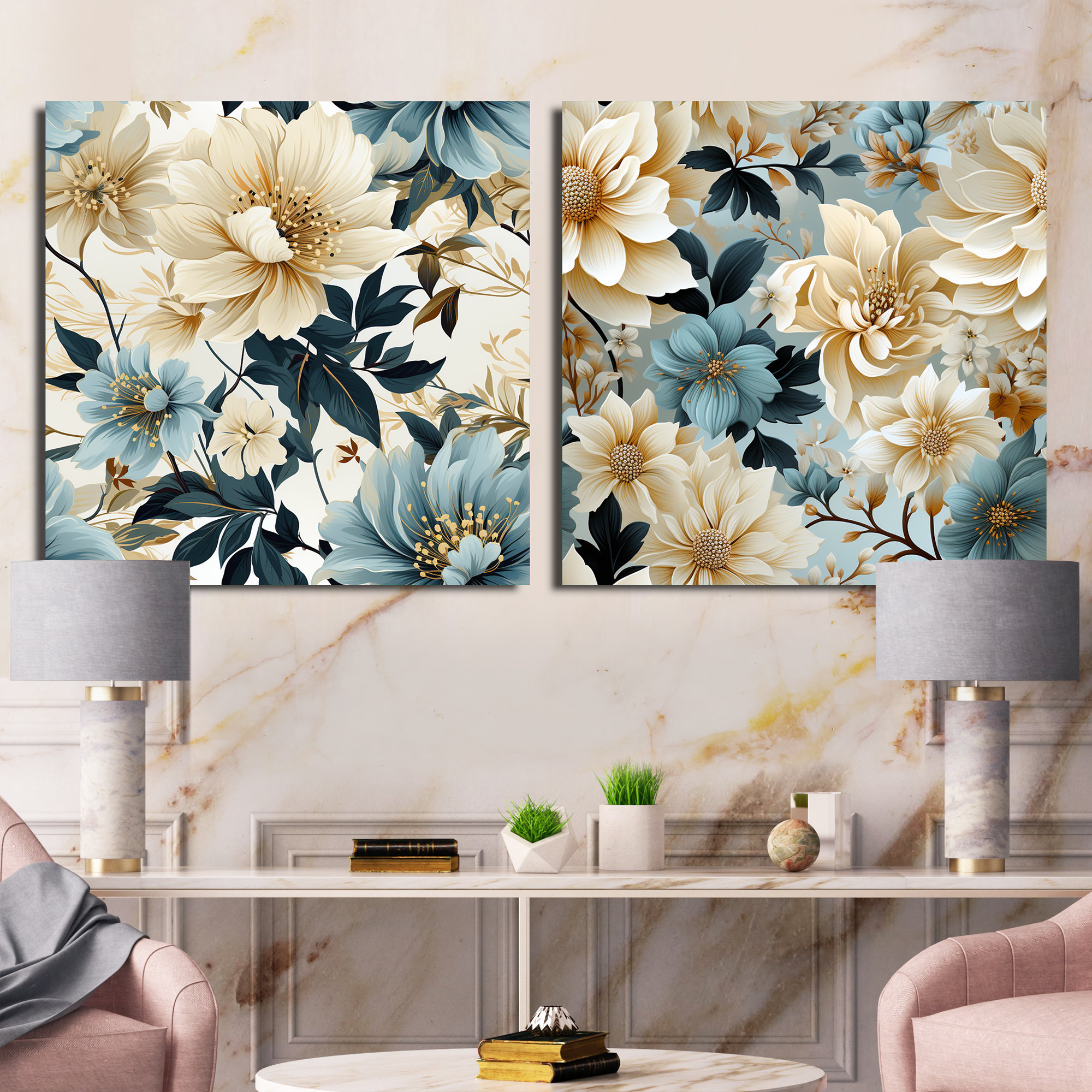Design Art Sandy Beige And Blue Hydrangea Tranquility - Floral Square ...