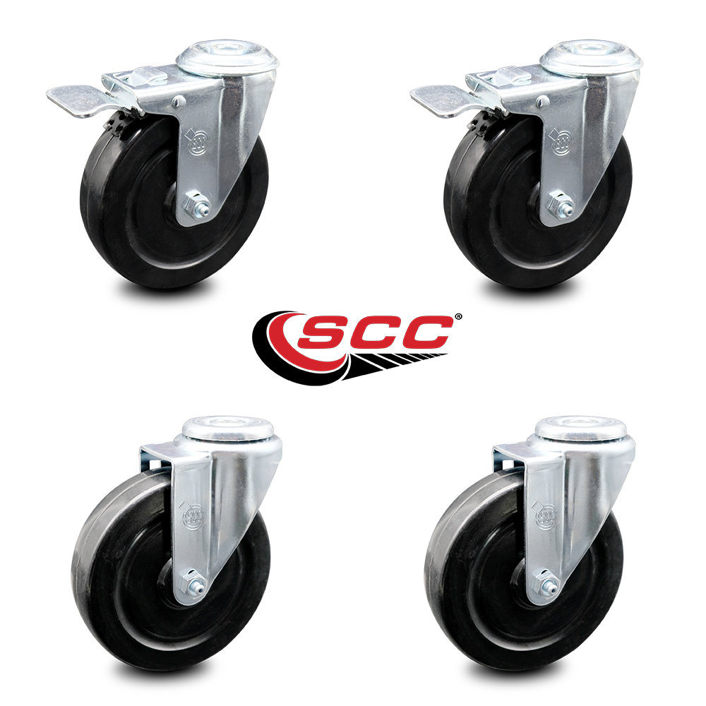 Service Caster 4 Piece Hard Rubber Caster Set with 2 Total Lock Brake ...