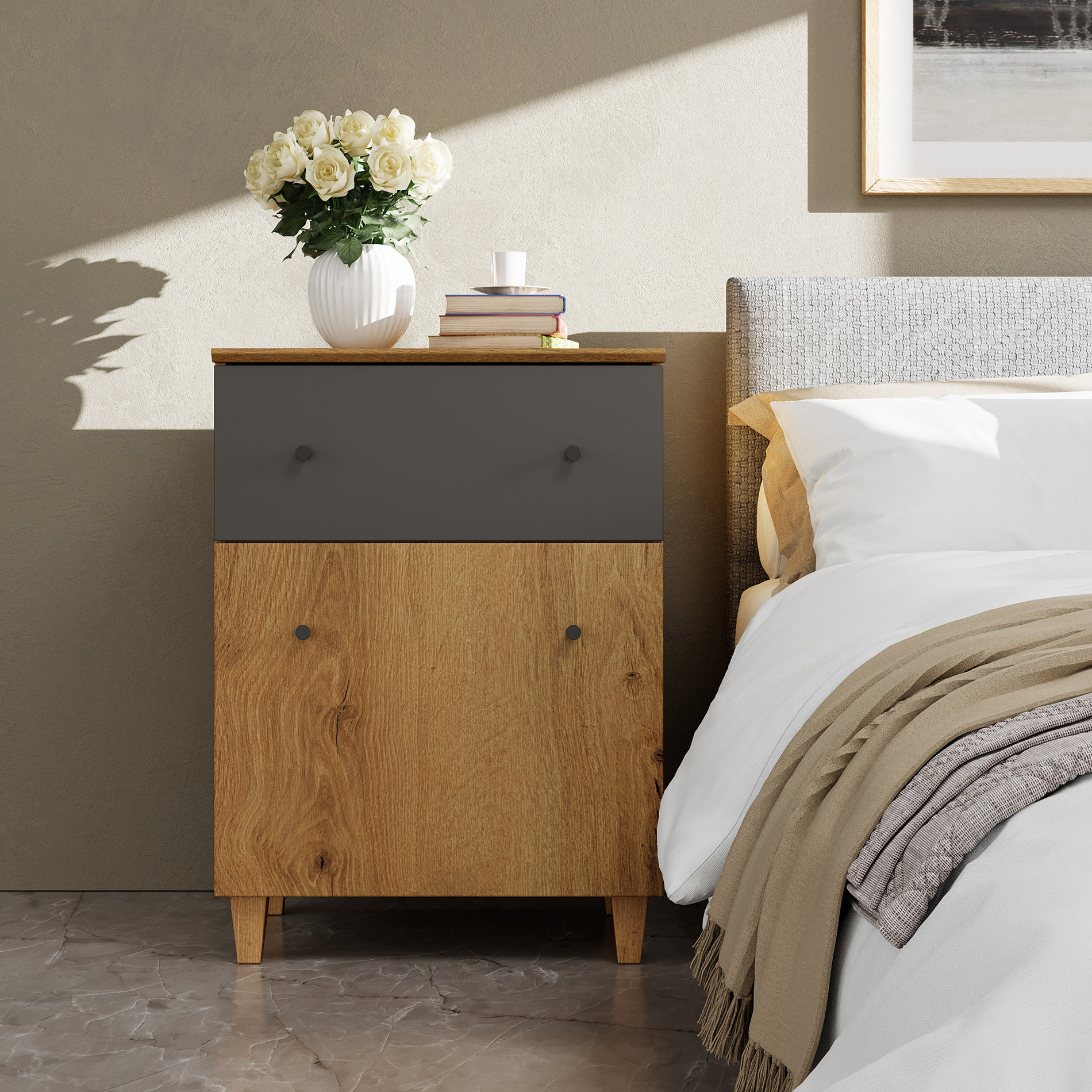 Latitude Run® Large Nighstands Bedside Tables With Drawers And Doors ...