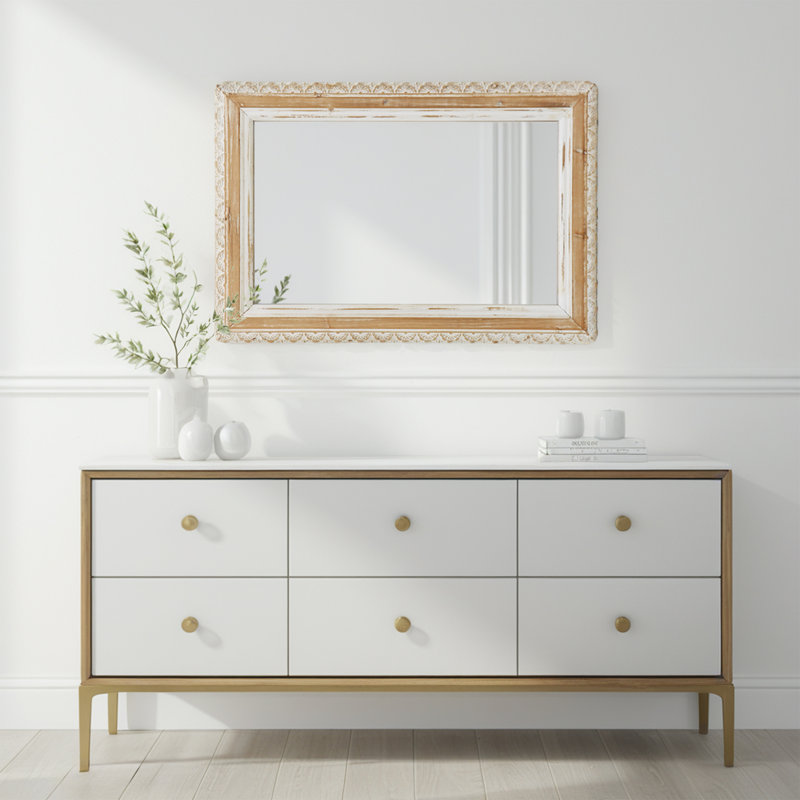 Ophelia & Co. Rectangle Wall Mirror with Carved Wooden Frame | Wayfair