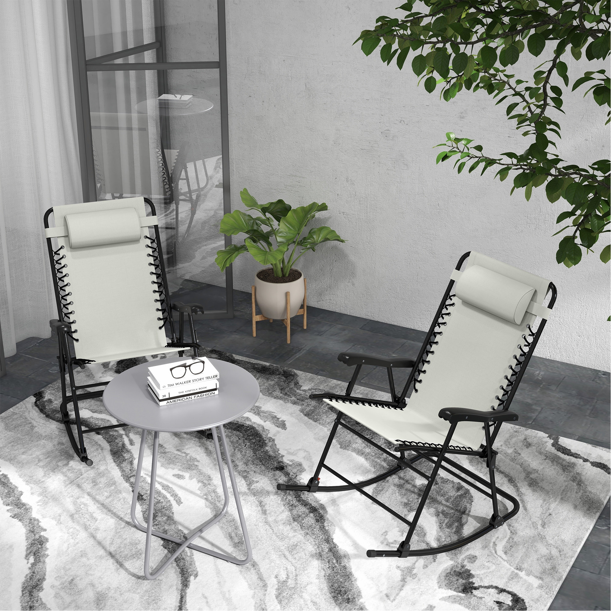 Ivy Bronx 2 Piece Outdoor Rocking Chair, Patio Folding Rocker With ...
