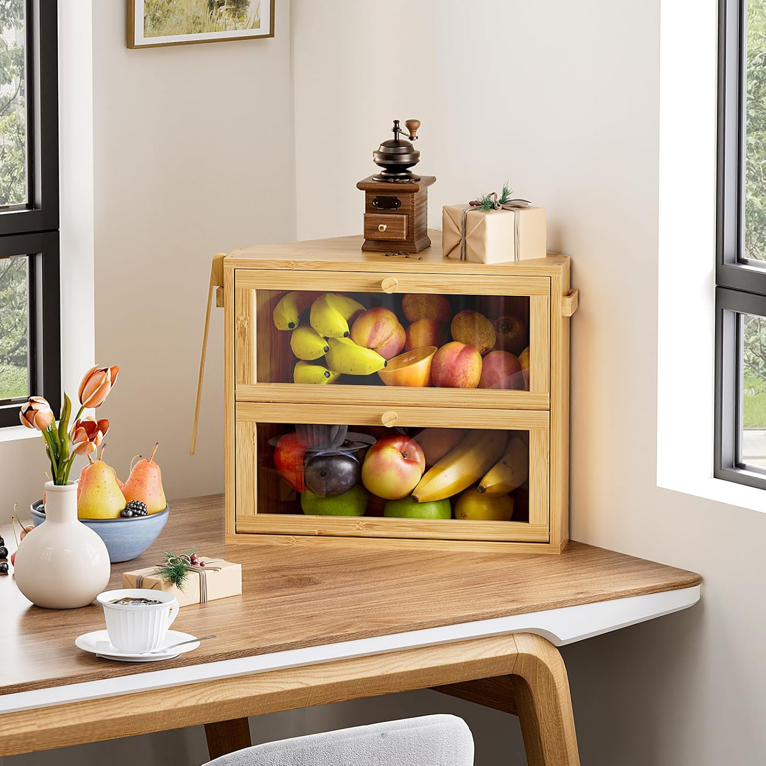 Hokku Designs Large Double Layer Bread Storage Container,Natural ...