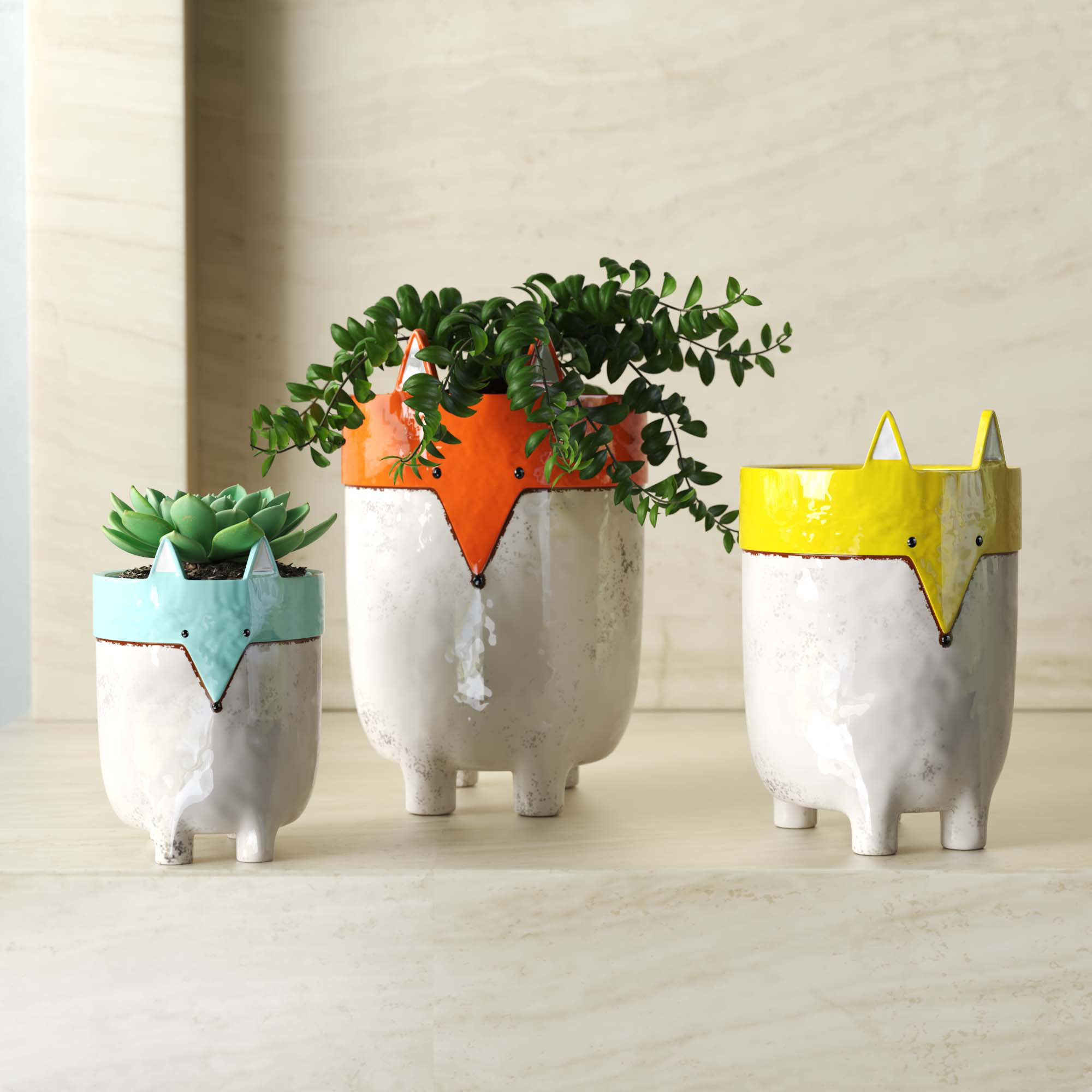 Wade Logan® Posada Fox 3-Piece Ceramic Pot Planter Set & Reviews | Wayfair