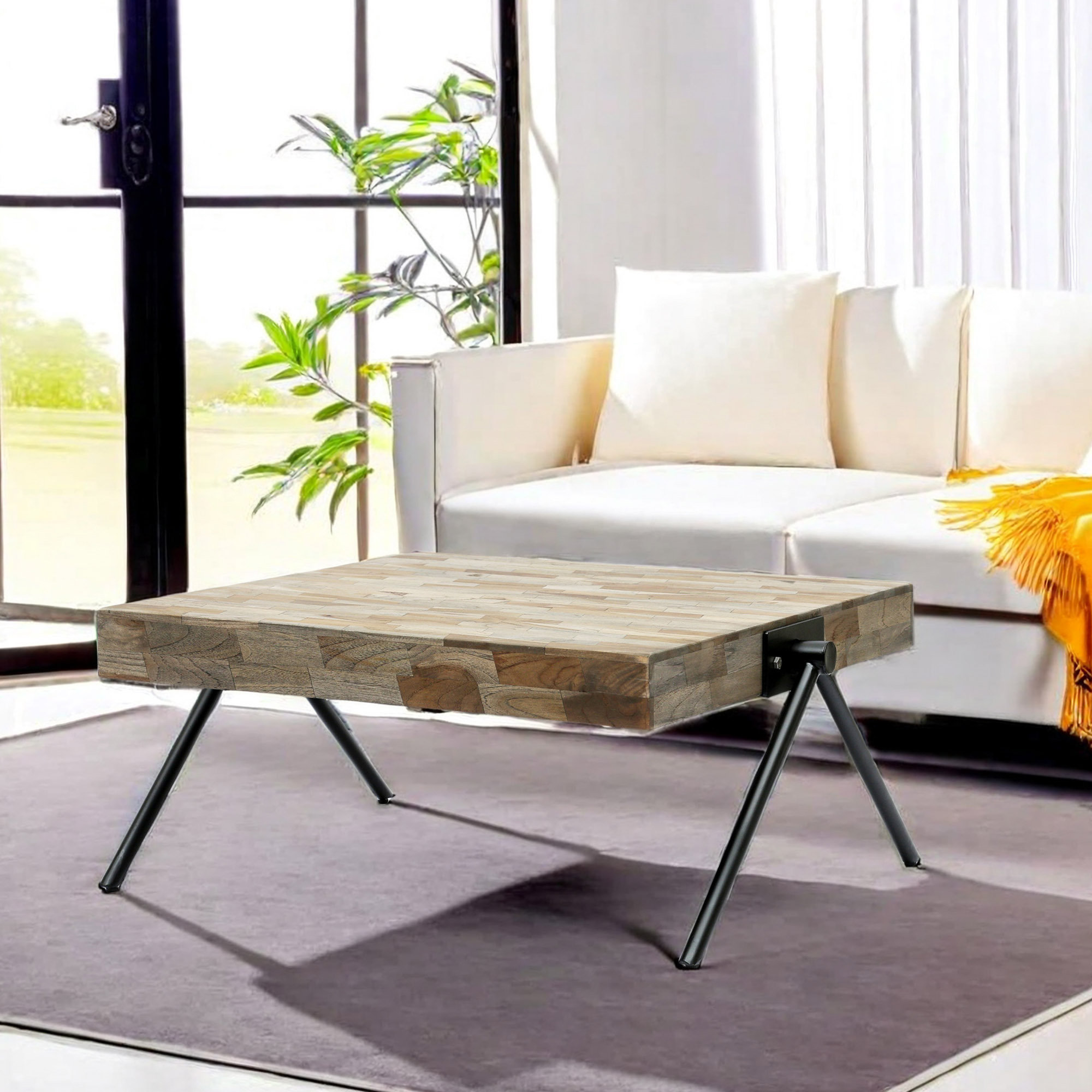 Union Rustic Modern Coffee Table for Living Room, Soild Wood Top Center ...