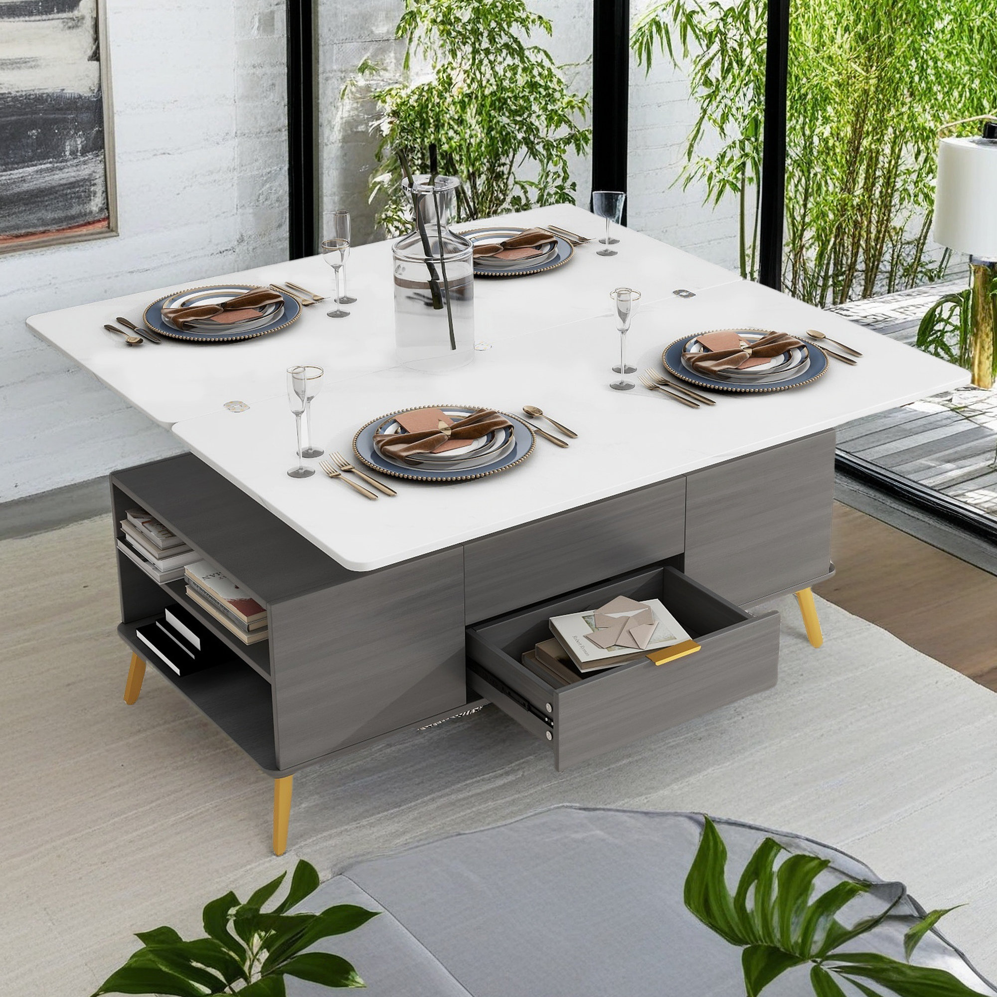 Mercer41 Modern Lift Top Coffee Table Multi Functional Table With ...