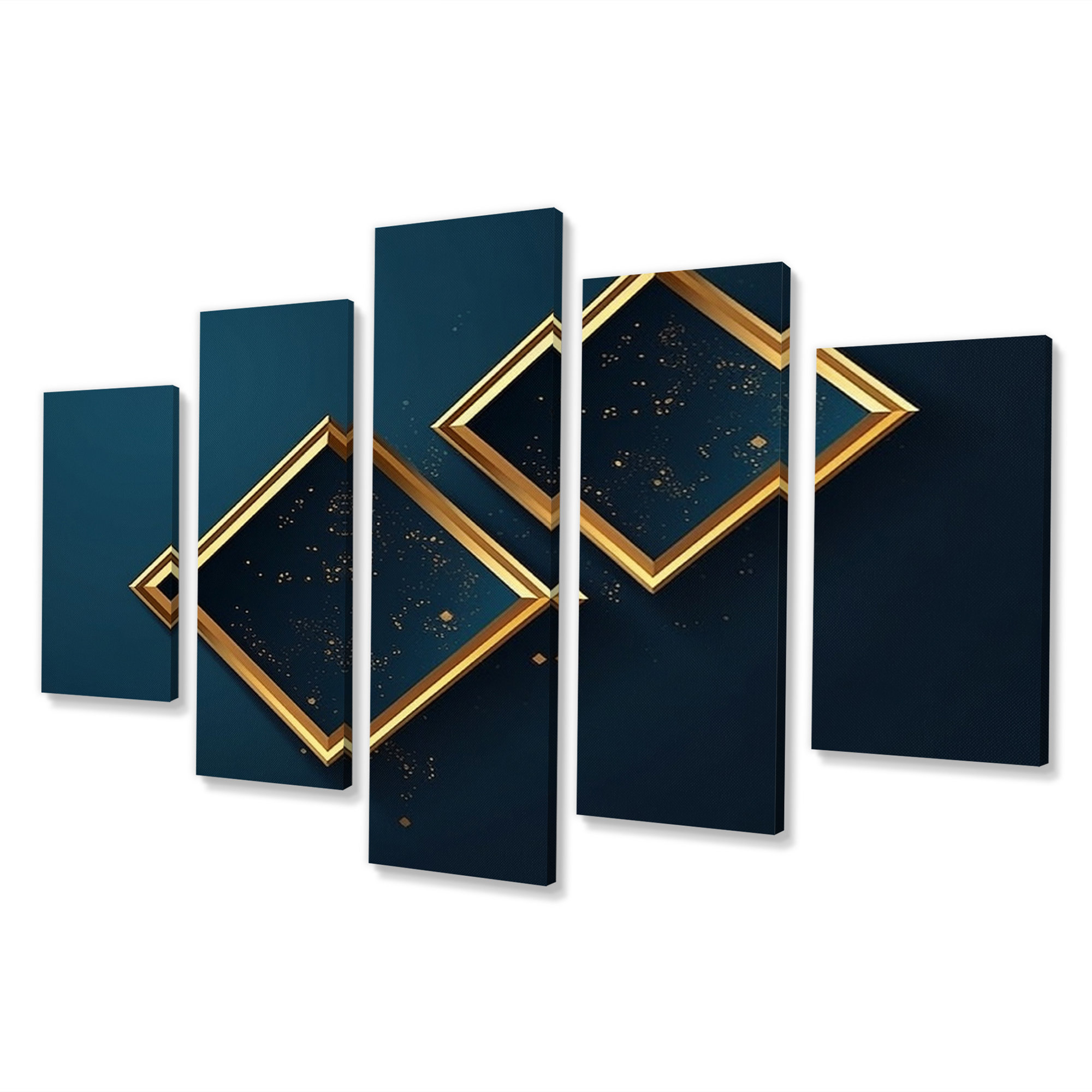 Design Art Retro Diamond Geometry In Teal And Gold I - Modern Geometric ...