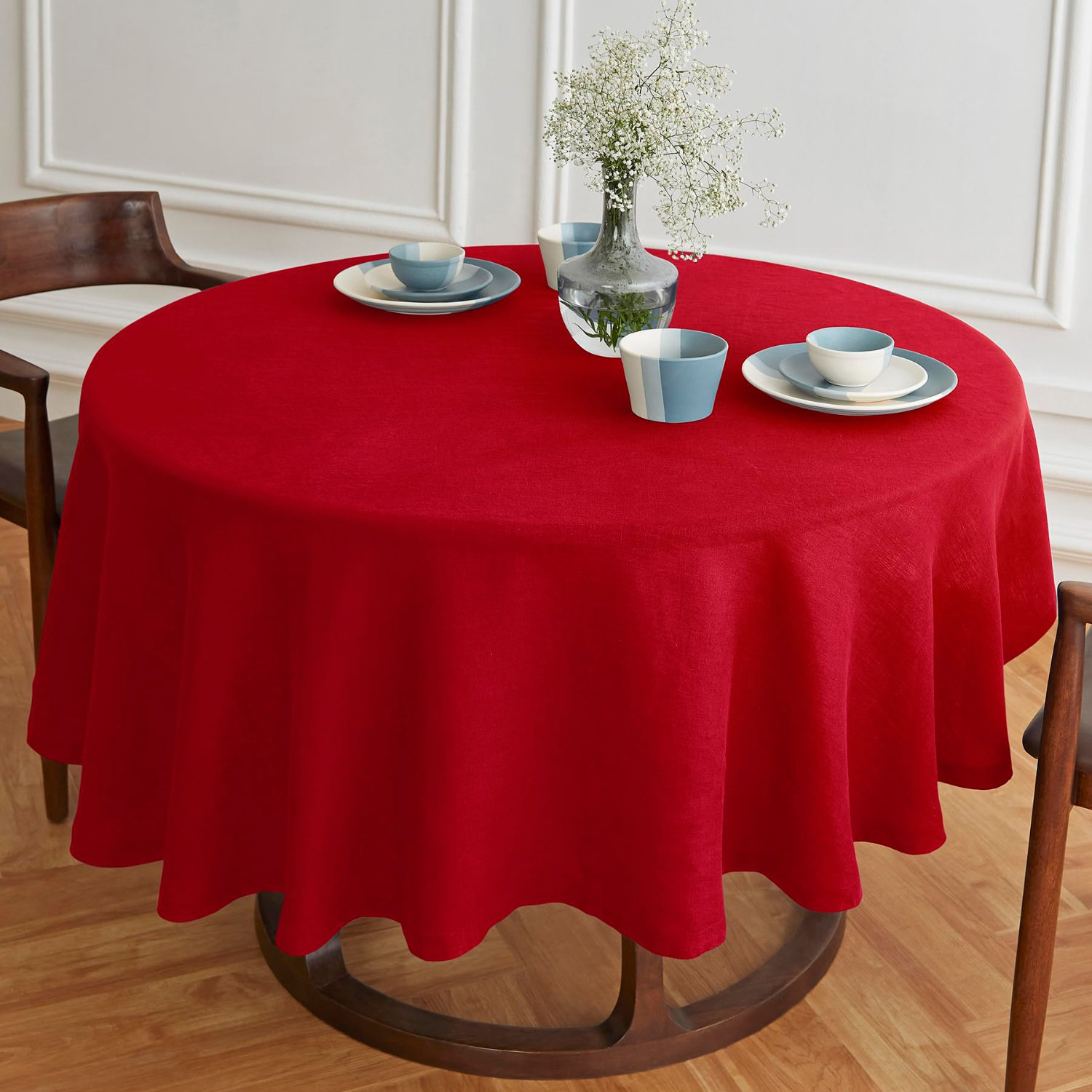 Hokku Designs 60 Inch Round Tablecloth - Pure Linen Red Round ...