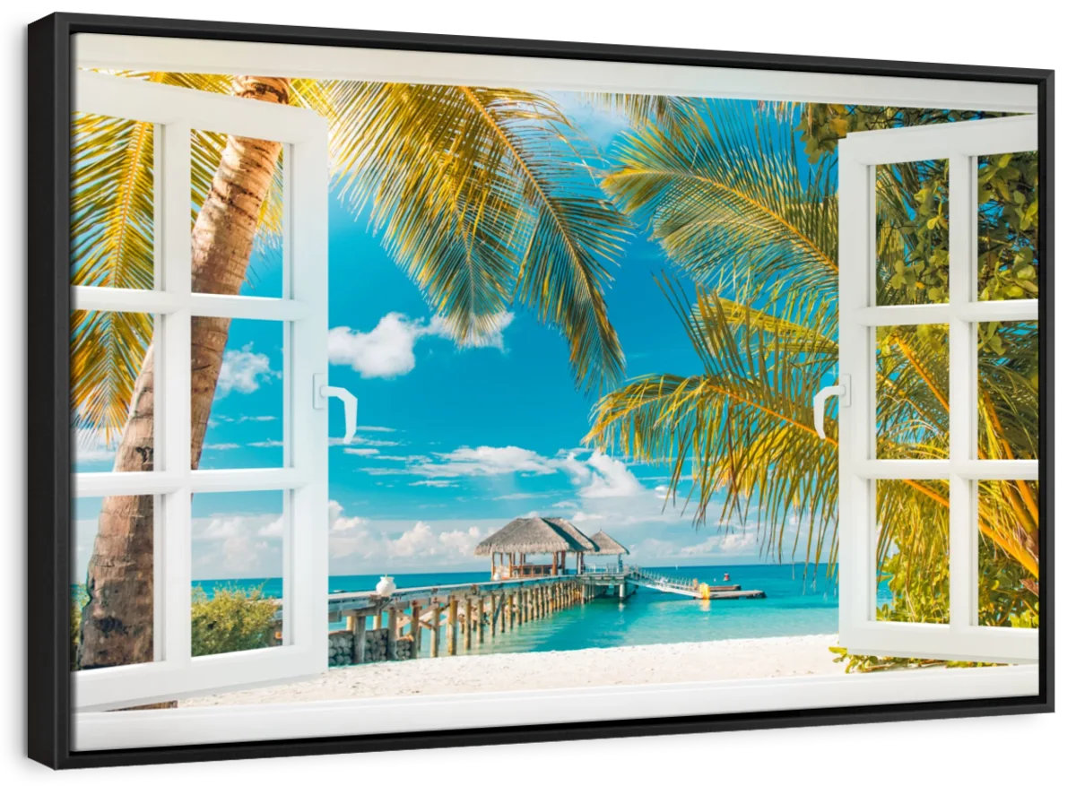 Elephant Stock Beach " Faux Window Scene Wall Art " | Wayfair