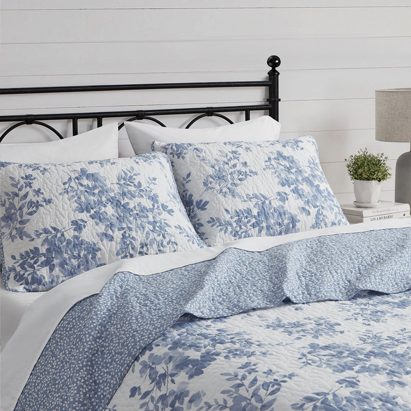DESIGN STUDIO Philomena Blue All-Season Reversible Cotton Quilt Set ...