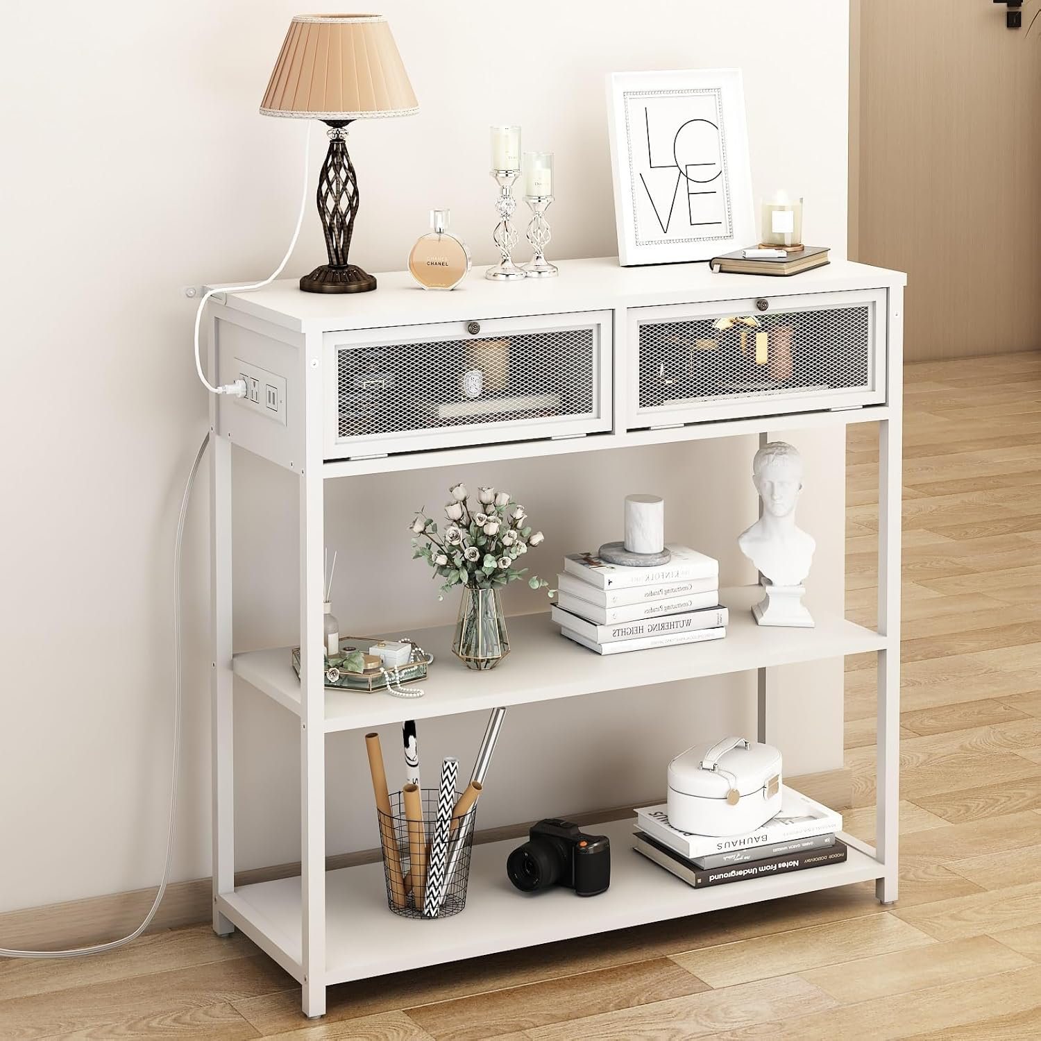 Hokku Designs 32" Narrow Console Table With Charging Station & Storage ...