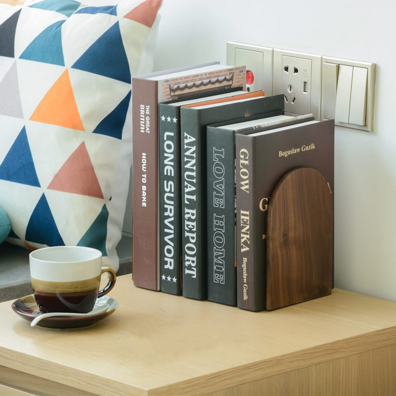 Ebern Designs Non-skid Bookend Hold Heavy Books- 7x4x5in Wood Bookends ...