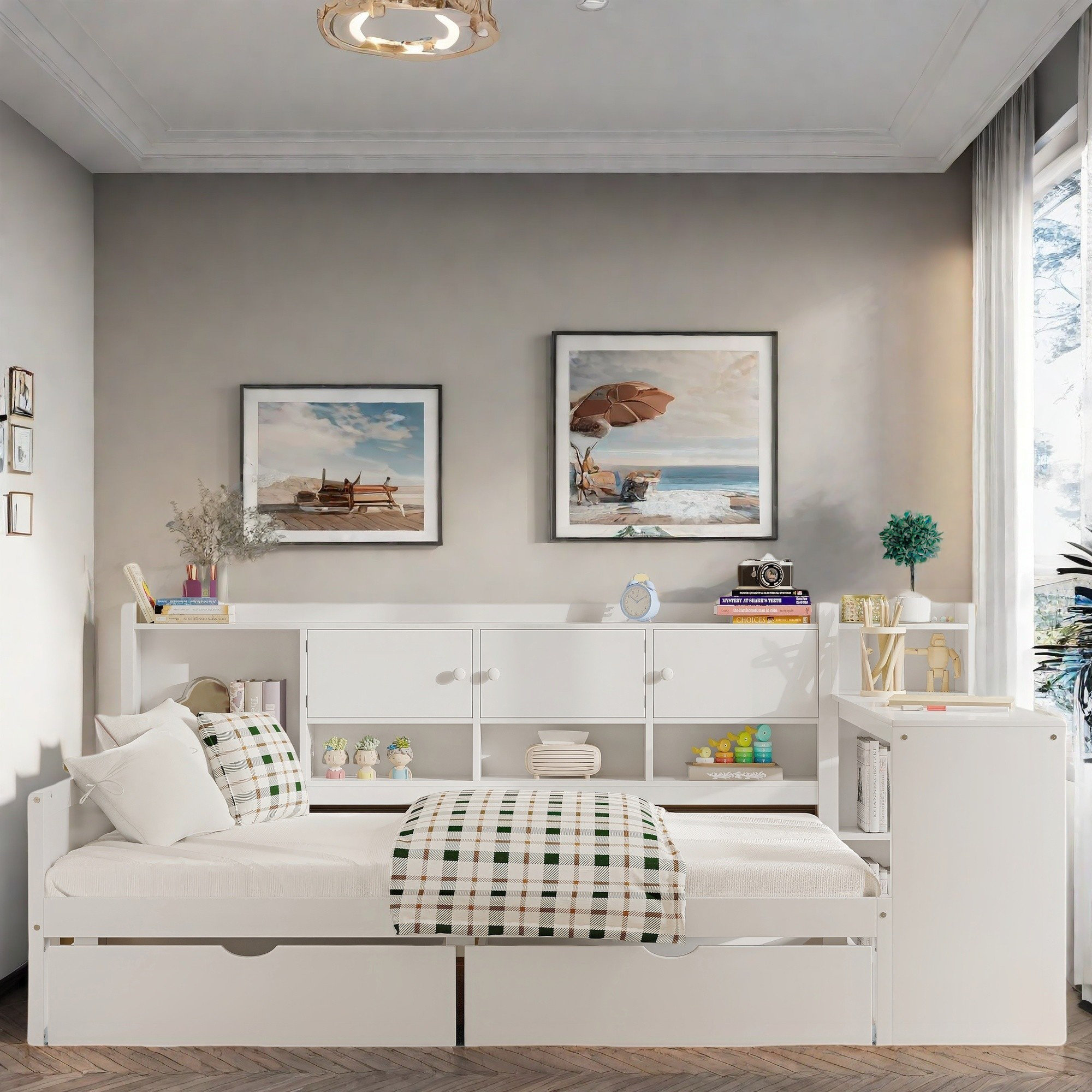 Latitude Run® Wooden L-shape Daybed With Seven Storage Cabinets, Study ...