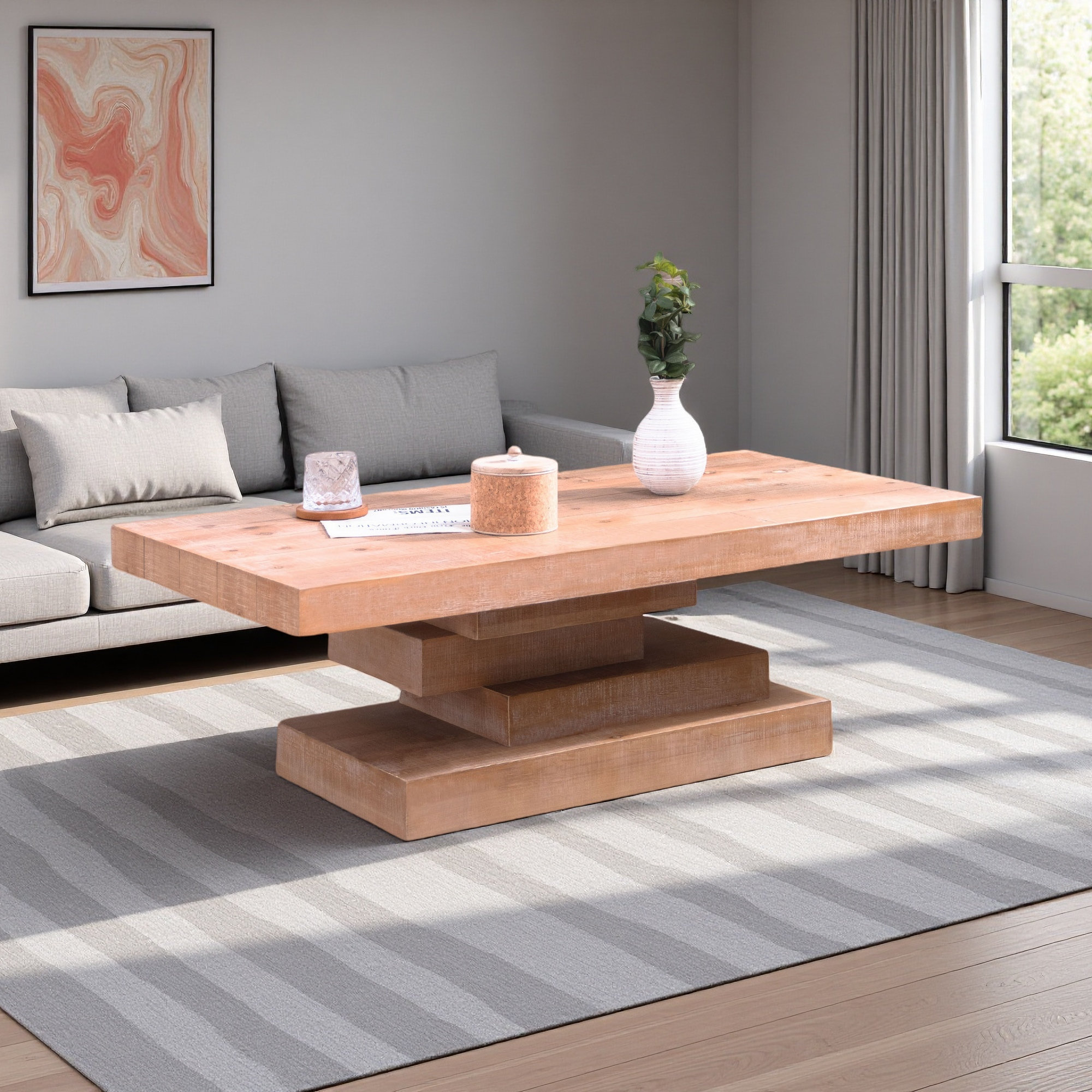 Millwood Pines Modern Rustic Wood Coffee Table ,Farmhouse Style Coffee ...