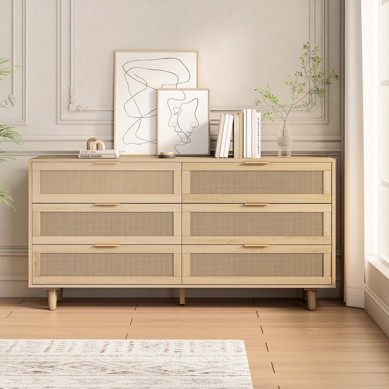 Bay Isle Home™ Annslee 59.06" 6-Drawers Rattan Dresser Rattan Bedroom ...