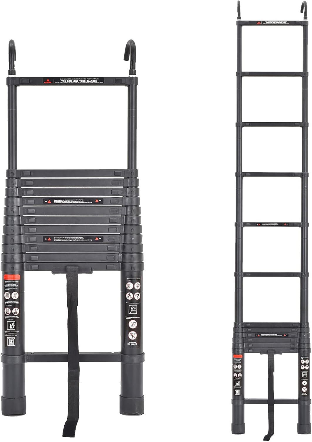 WFX Utility™ Telescoping Ladder Aluminum Black Extension Ladder 12.5FT ...