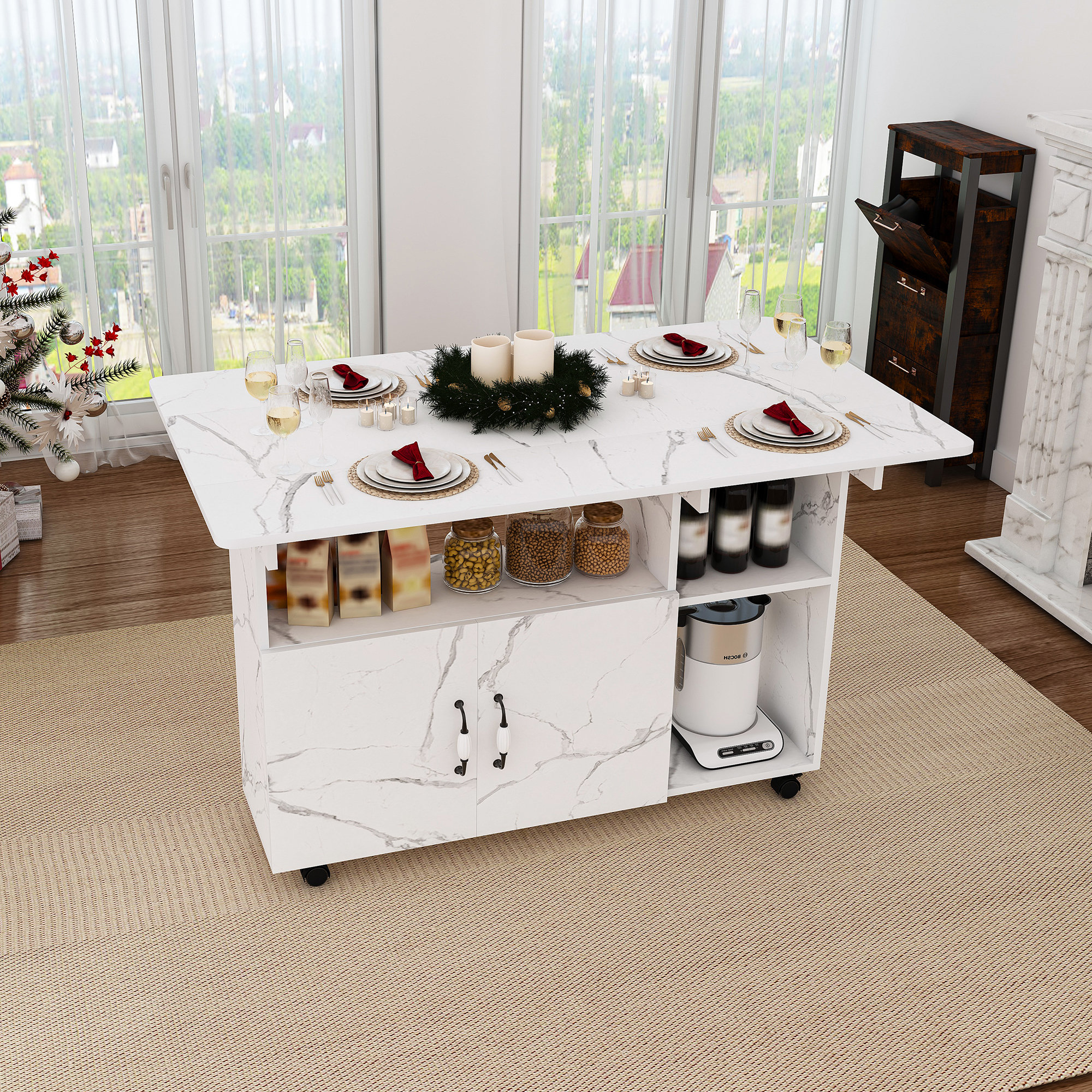 Wrought Studio™ Multi-Functional Kitchen Island With Storage Shelves ...