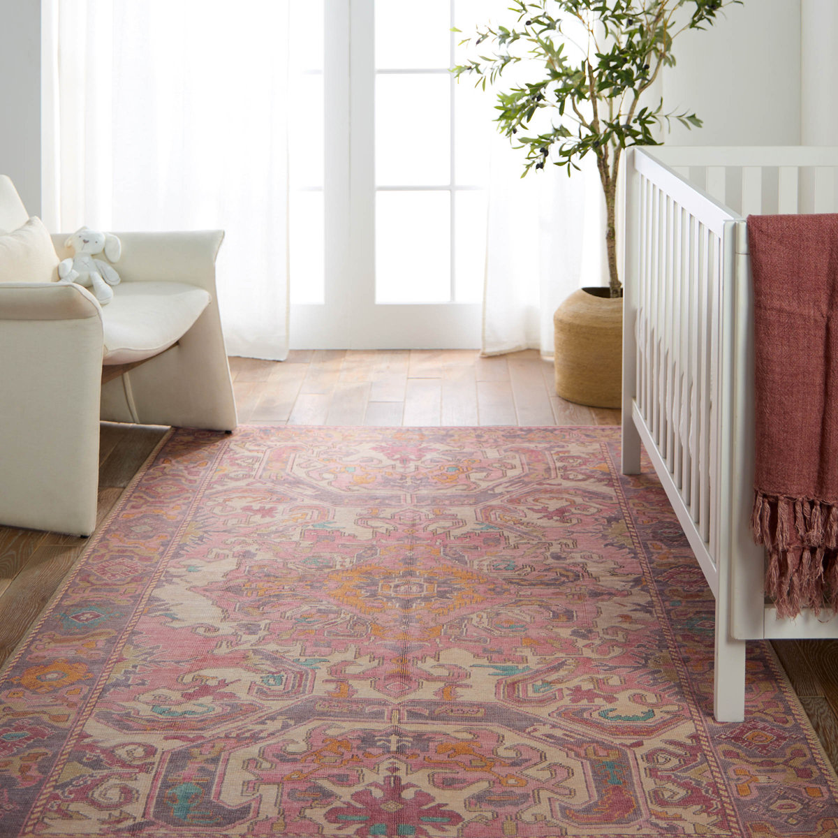Birch Lane™ Framboise Oriental Machine Woven Polyester Area Rug in Pink ...
