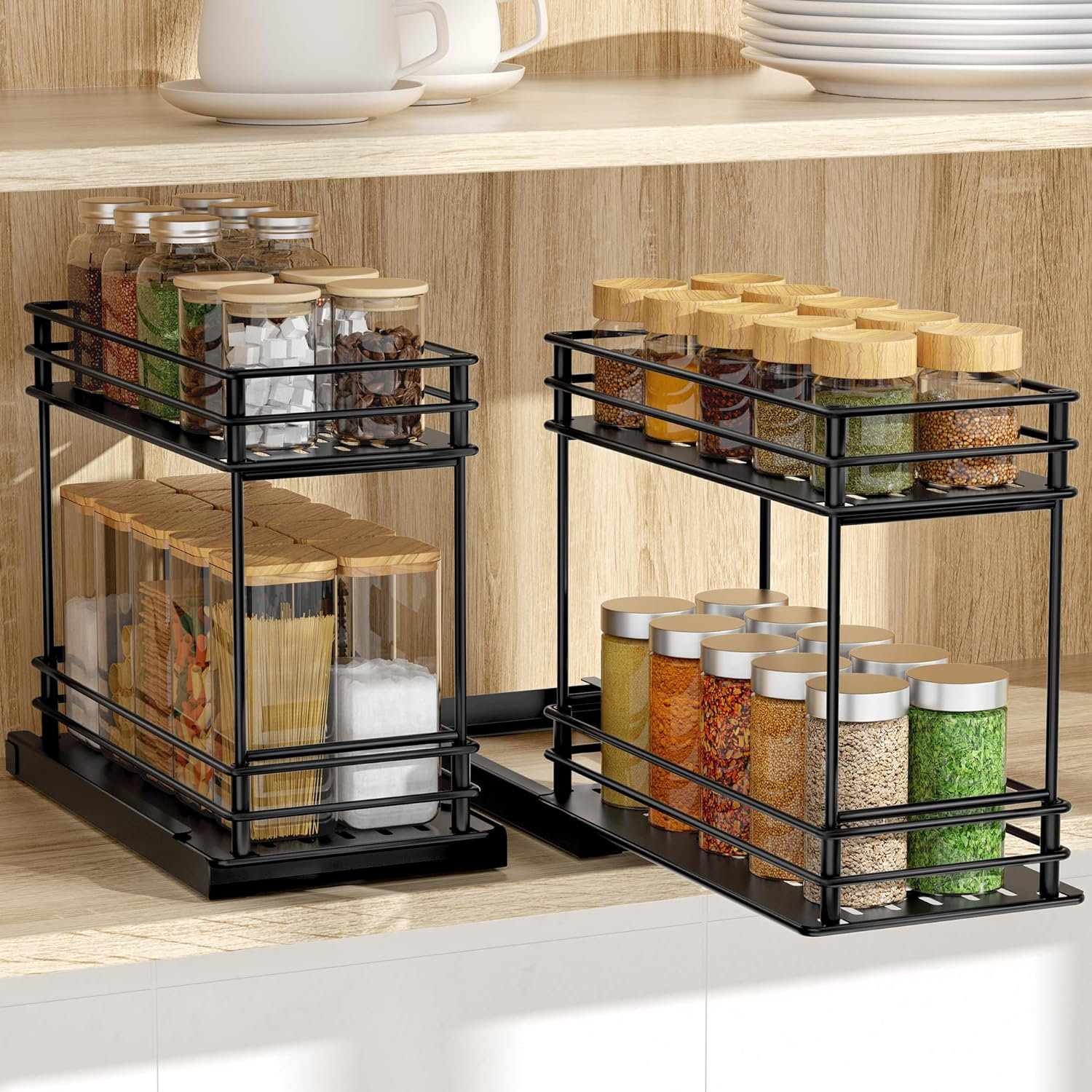 Prep & Savour Spice Rack Organizer 2-Pack, 2-Tier Pull Out Seasoning ...