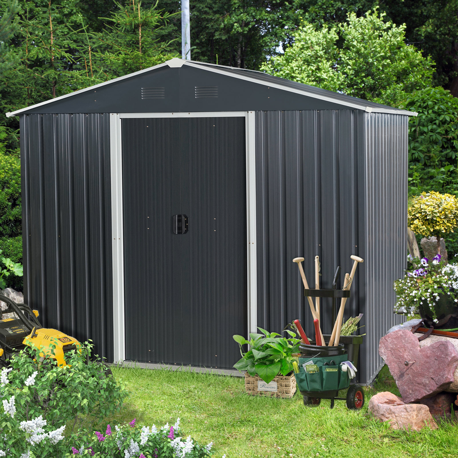 KC Group Store 8X6 FT Outdoor Storage Shed - Metal Garden Shed With ...