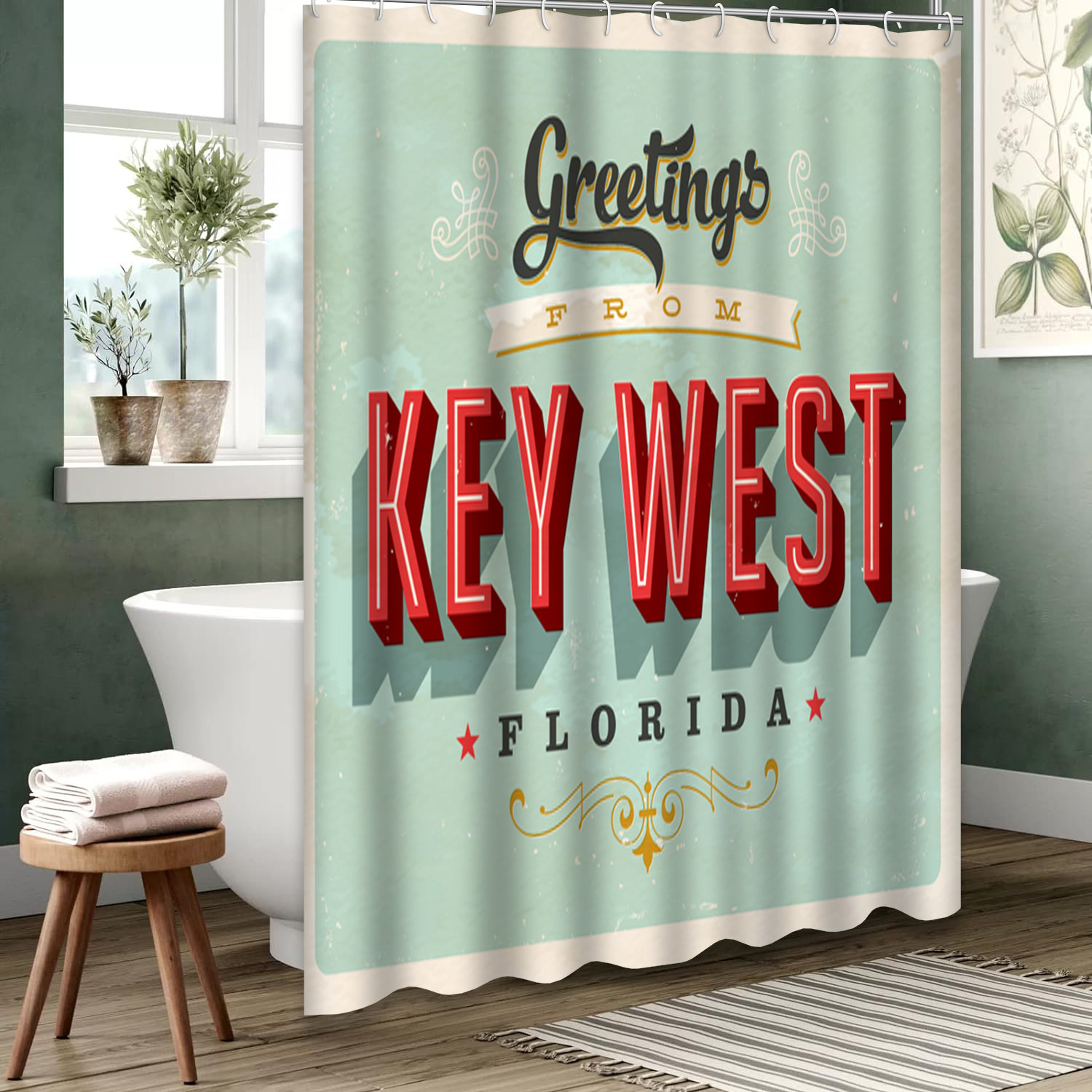 East Urban Home Vintage Touristic Waterproof Shower Curtain,Greeting ...