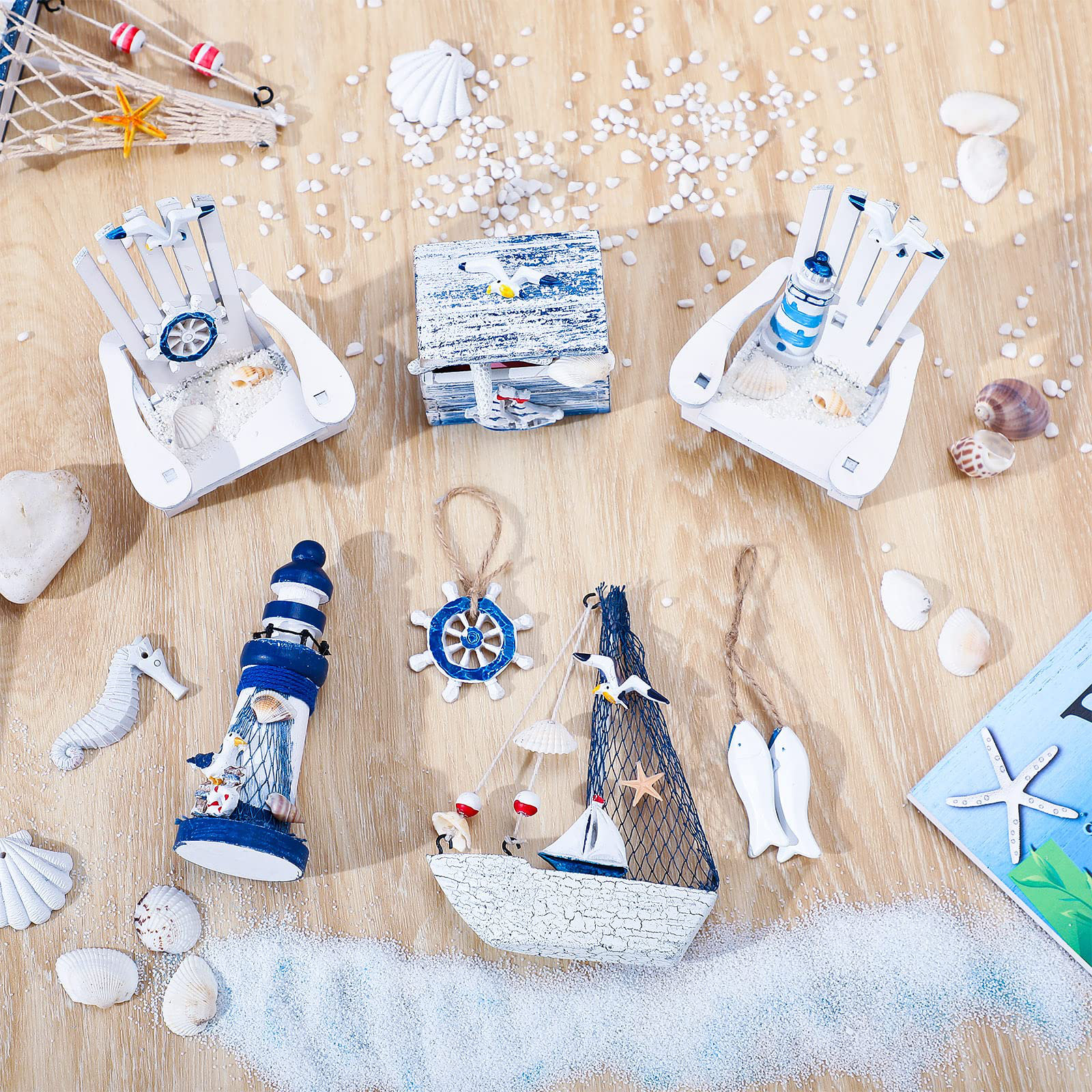 Breakwater Bay 7 Pieces Wooden Box Wooden Lighthouse Mini Sailboat ...