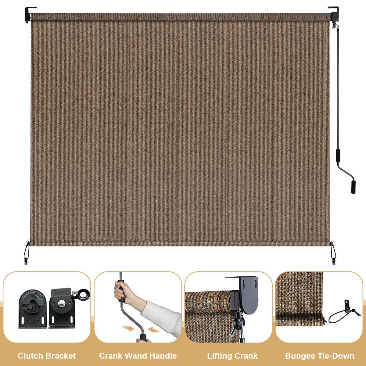 Pirecart Outdoor Roller Sun Shade 8' X 8', Hdpe Shade Cloth, Aluminum ...