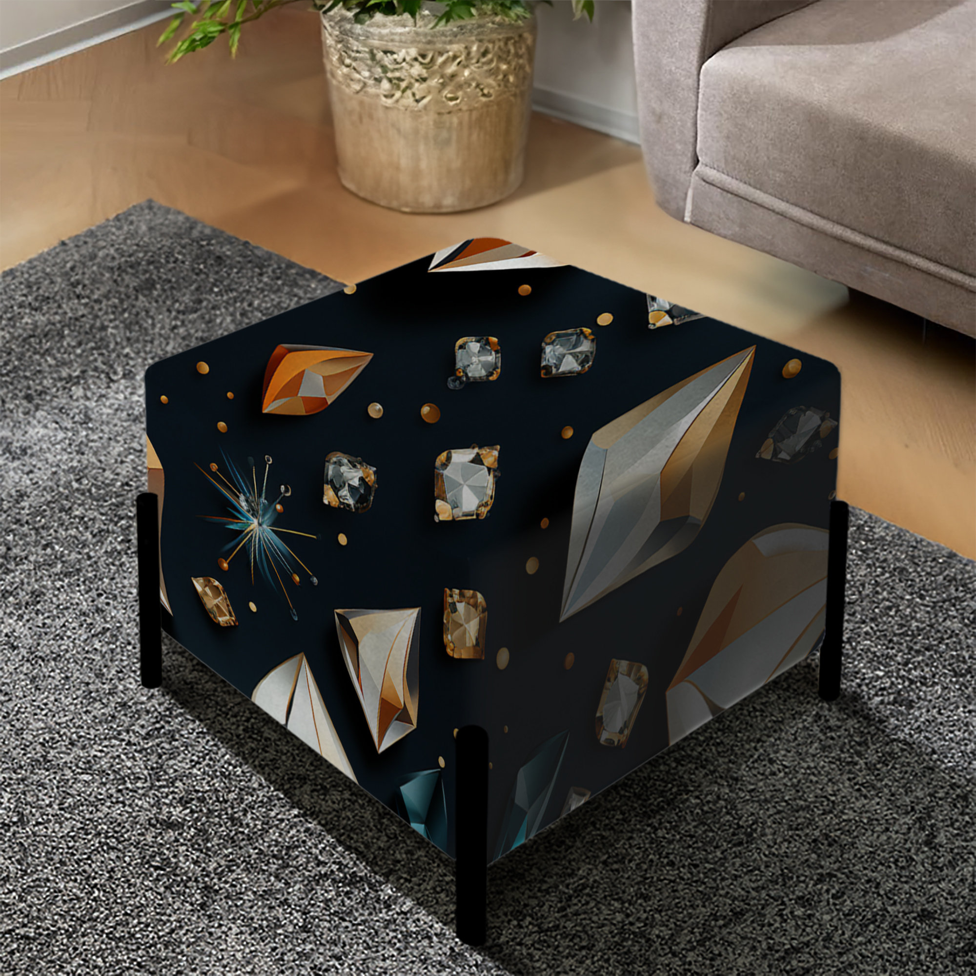 Design Art Crystal Diamond Glamour Opulence - Glam Square Ottoman ...