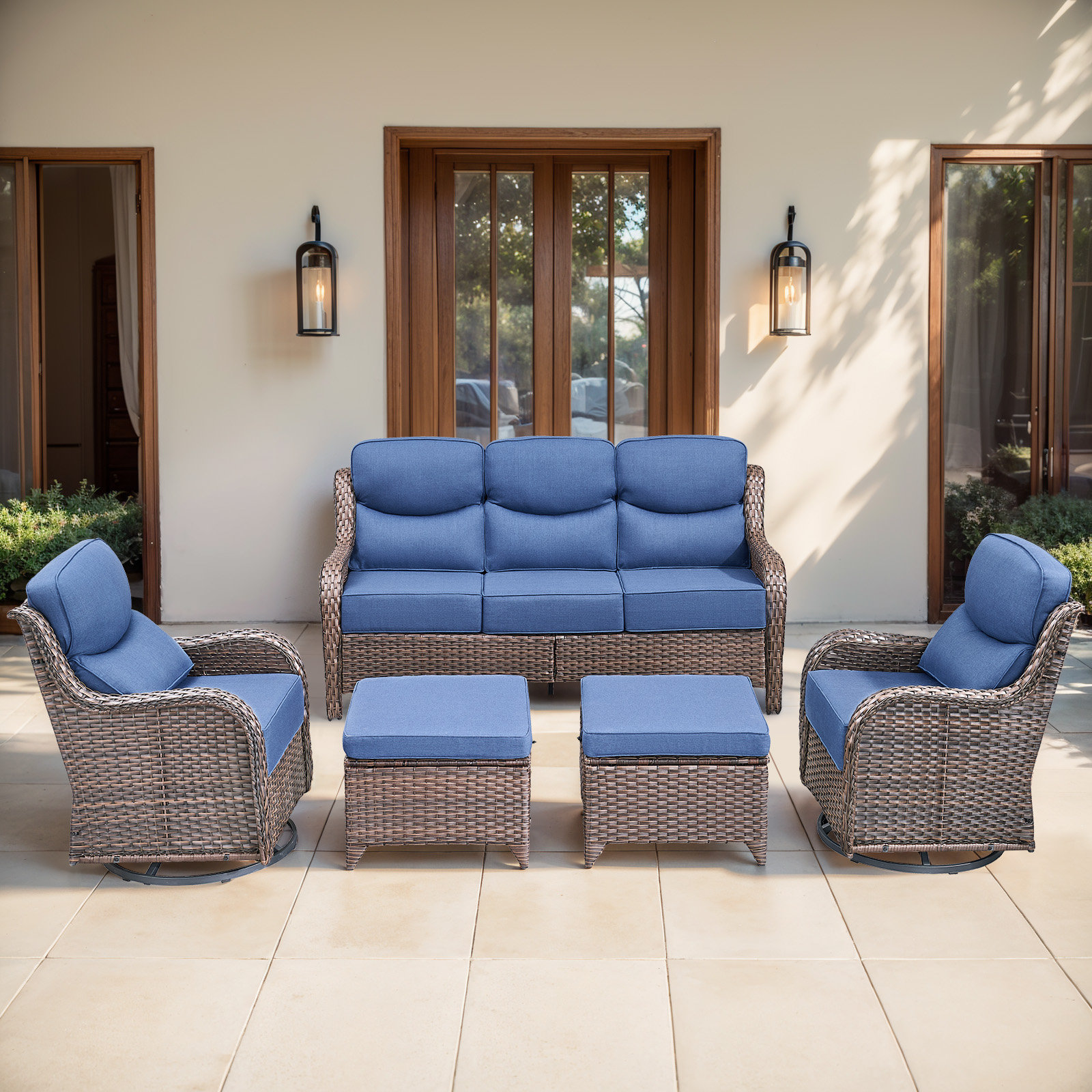 Lark Manor 5-Piece Patio Furniture Set With Swivel Glider Chairs, 6 ...