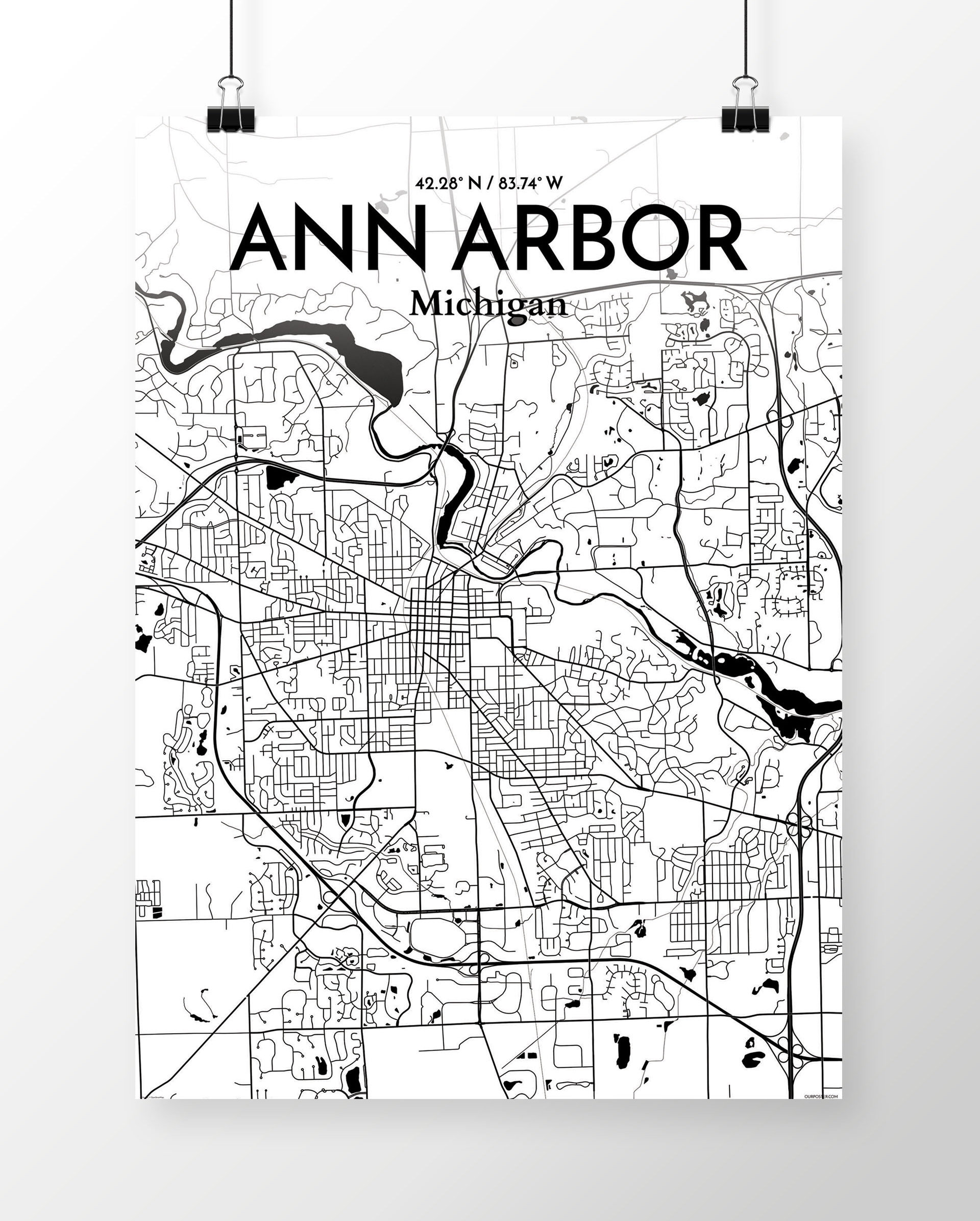 Wrought Studio 'Ann Arbour City Map' Graphic Art Print Poster in Ink ...