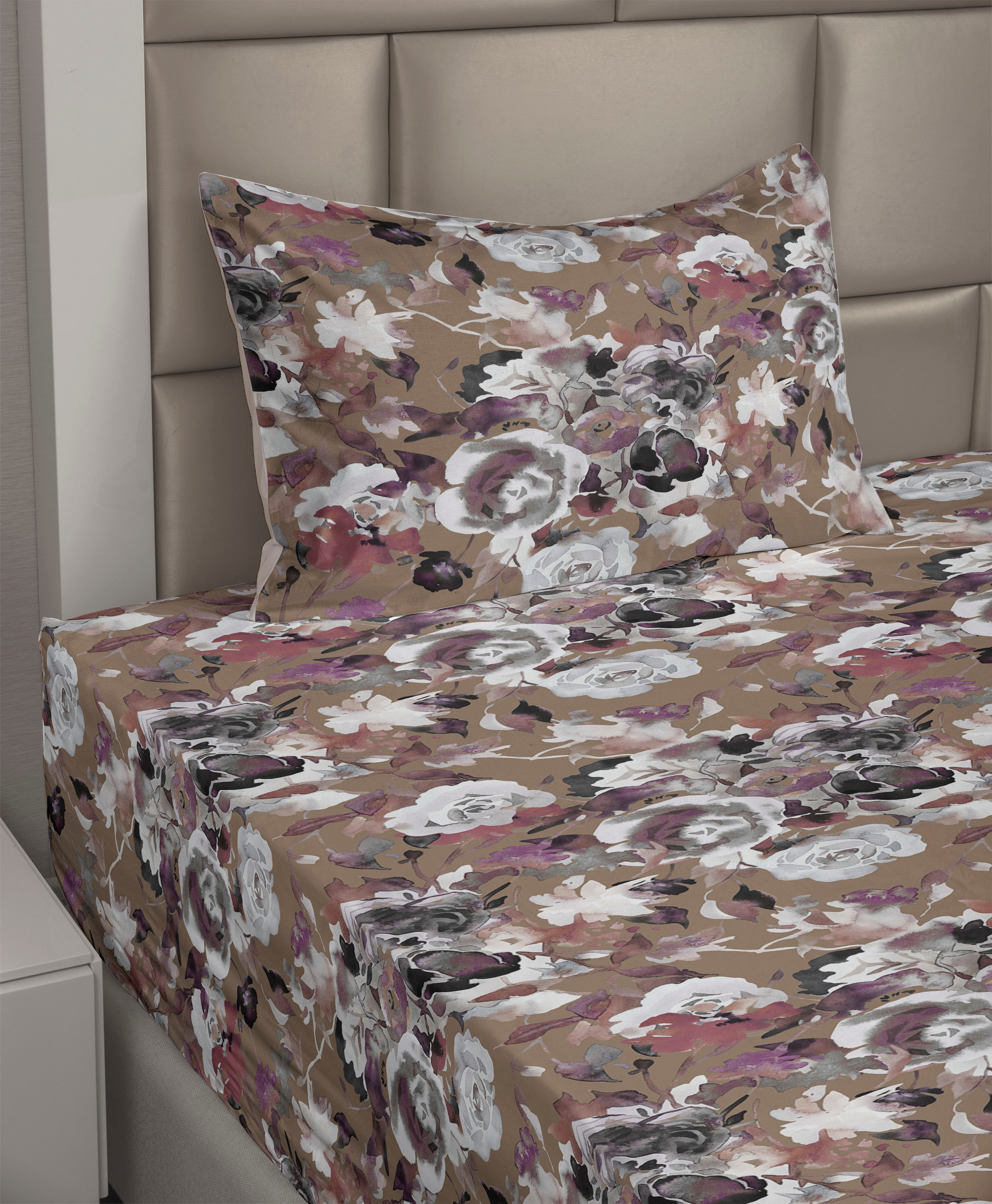 Ambesonne Roses Sheet Set Vintage Art Blossoms Romantic Cocoa Grey and ...