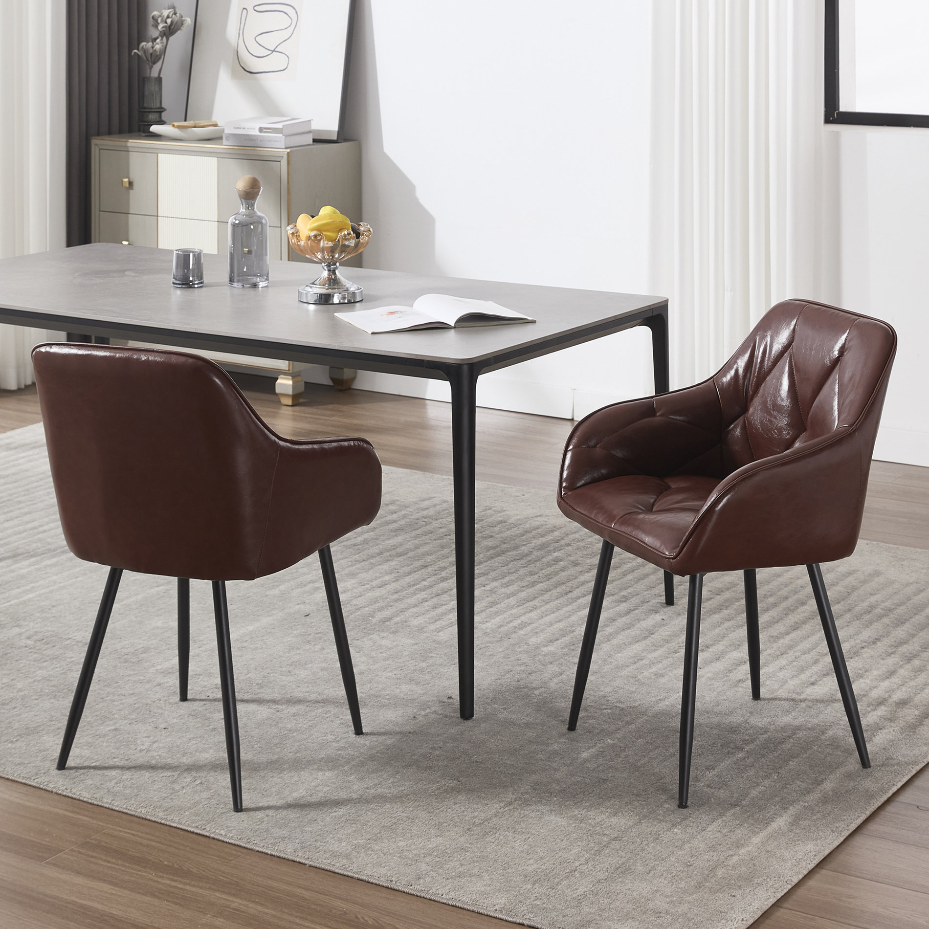 17 Stories Faux Leather Mid-Century Dining Chairs, Side Chair(Set Of 2 ...