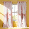 Mercer41 Double Layer Bow Curtains With Ruffle Sheer Overlay, Shabby ...