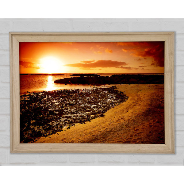 Highland Dunes Ochre Ocean Sunset Framed Print | Wayfair.co.uk