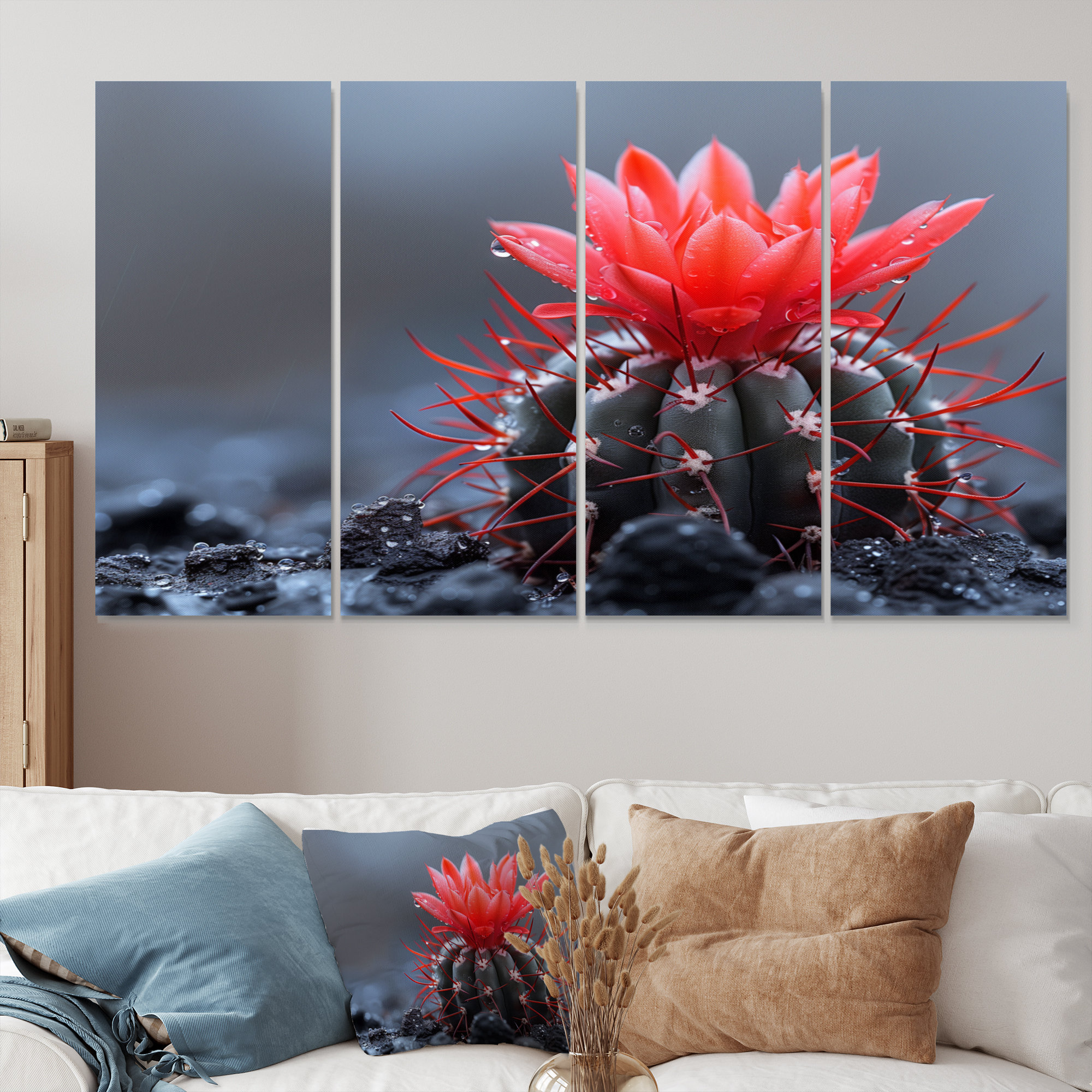 Dakota Fields Red Green Cactus Raindrop Reflections - Floral Cactus ...
