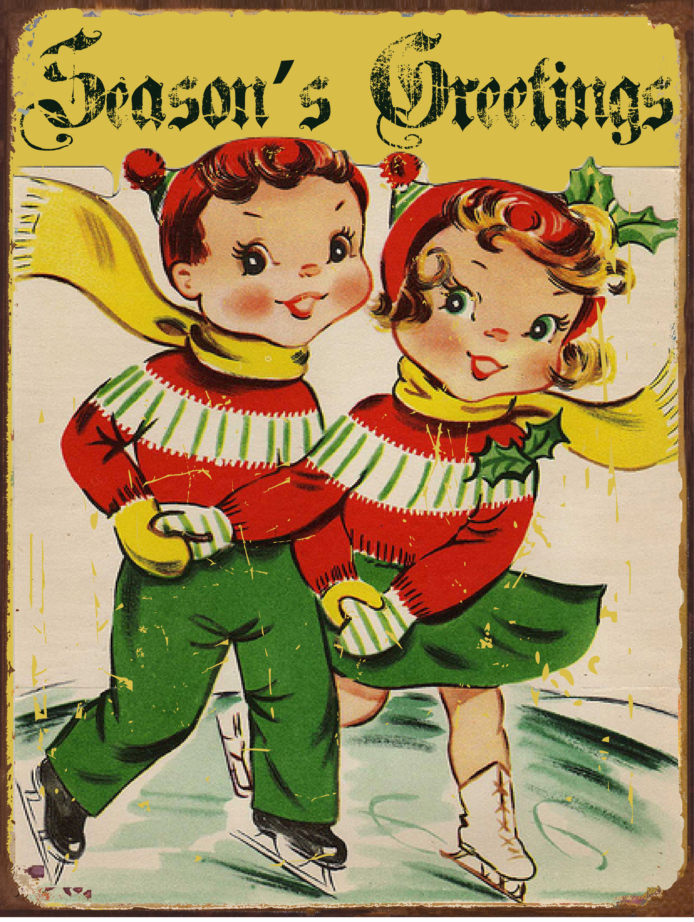The Holiday Aisle® Vintage Skaters Season's Greetings Metal Sign | Wayfair