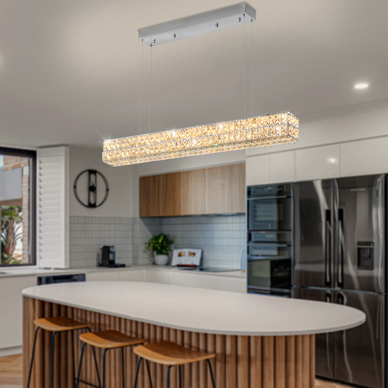 Mercer41 Height 138inch Stunning Crystal - embedded Rectangular Hanging ...