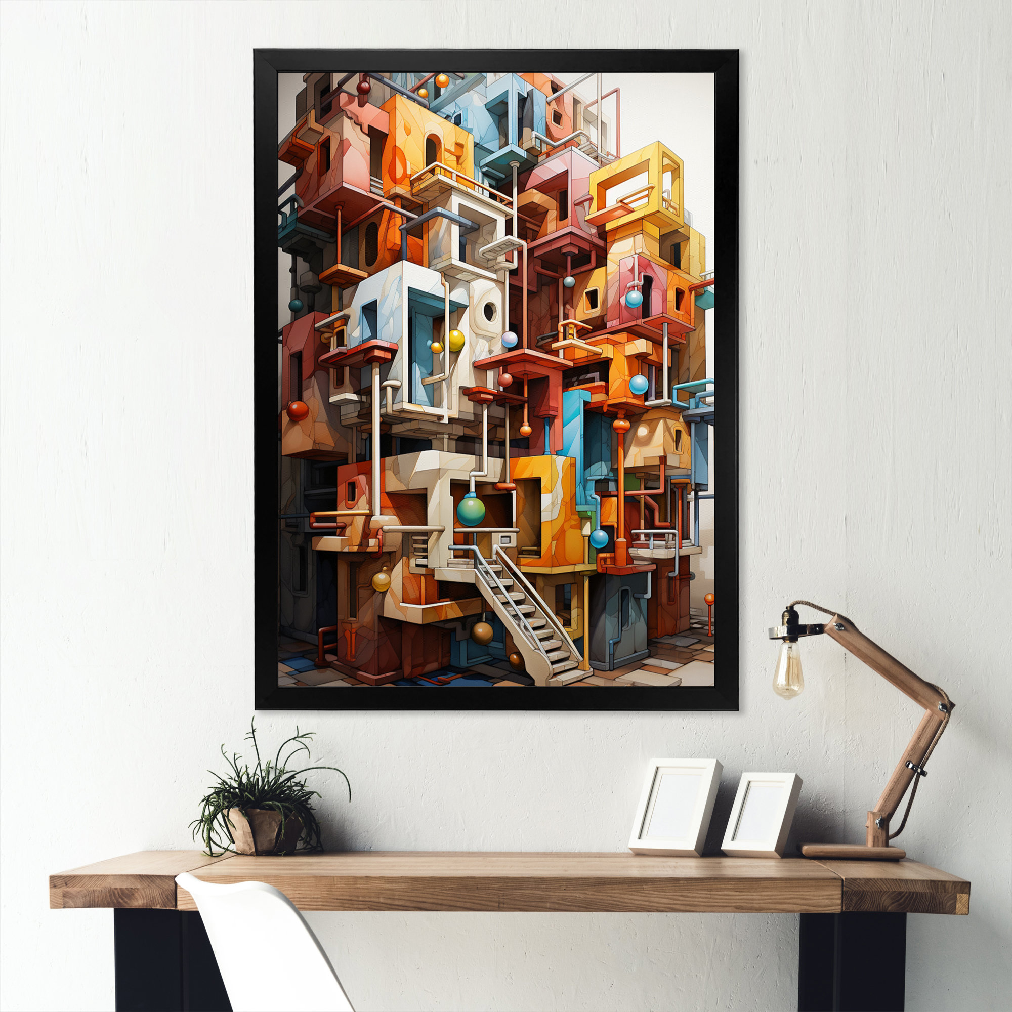 Red Barrel Studio Constructive Convergence I - Abstract Cubism Wall Art ...
