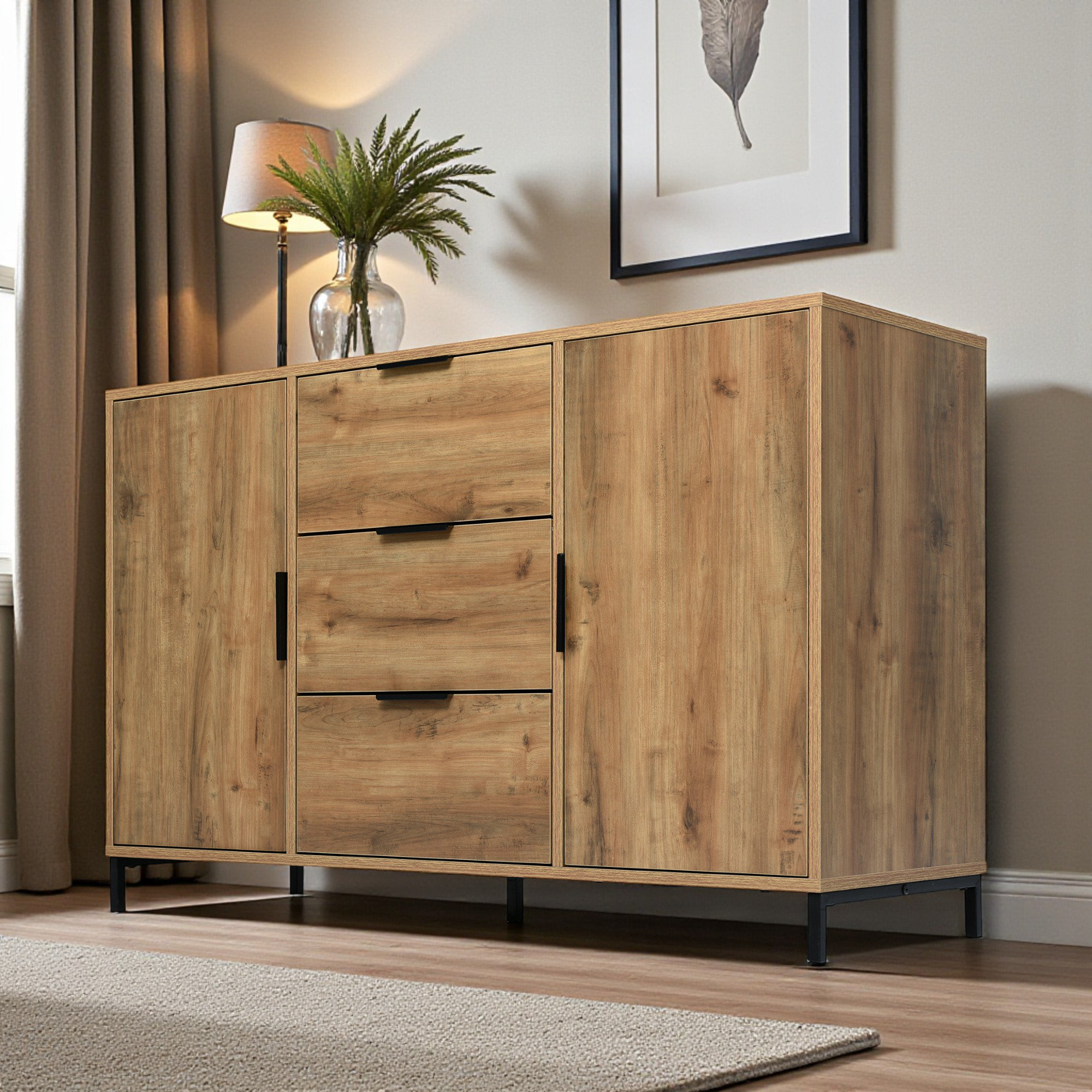 Mercury Row Apogee 120 Cm Dark Oak Sideboard Cabinet With 2 Doors And 3 ...