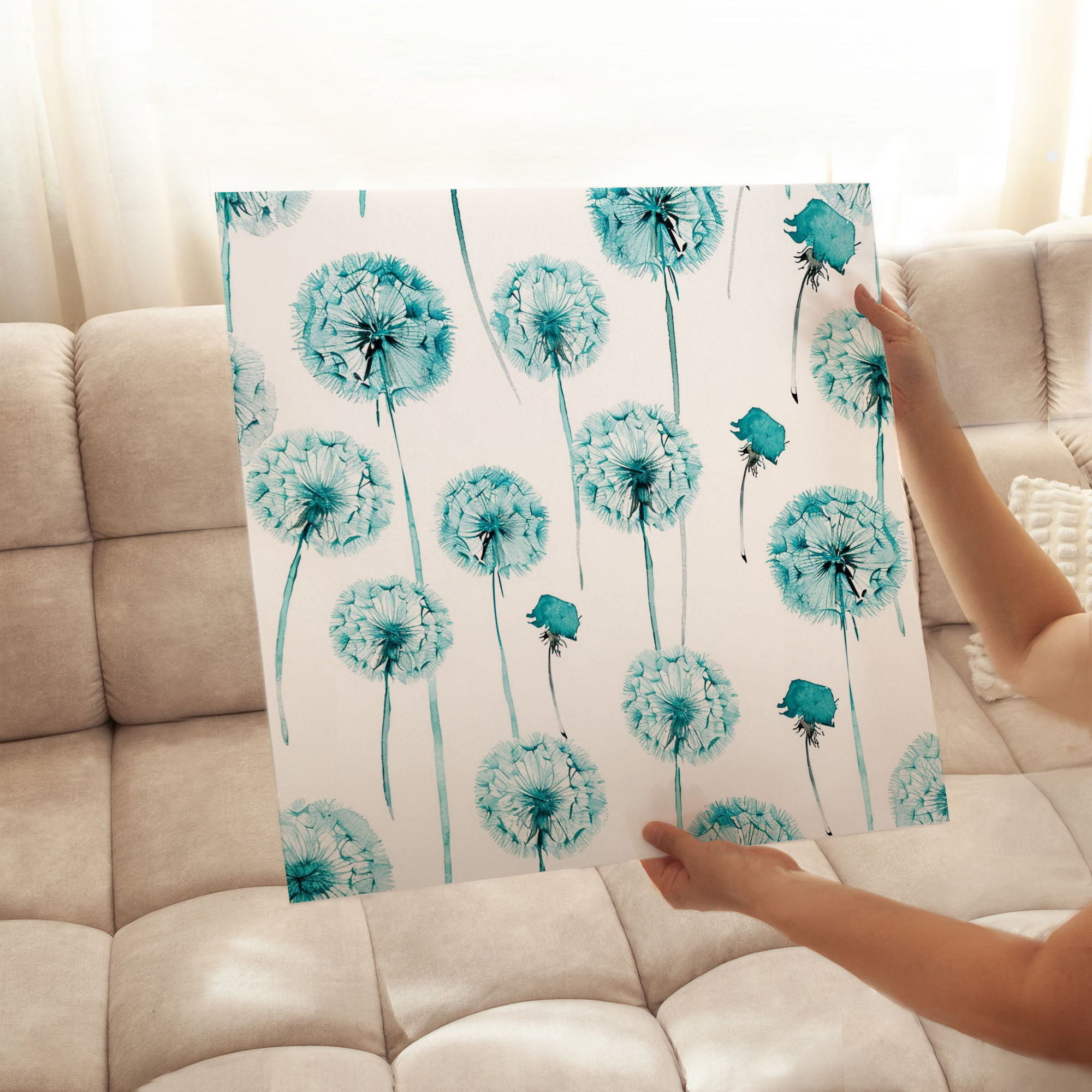 Winston Porter Botanical Turquoise Teal Dandelions VII Modern Unframed ...